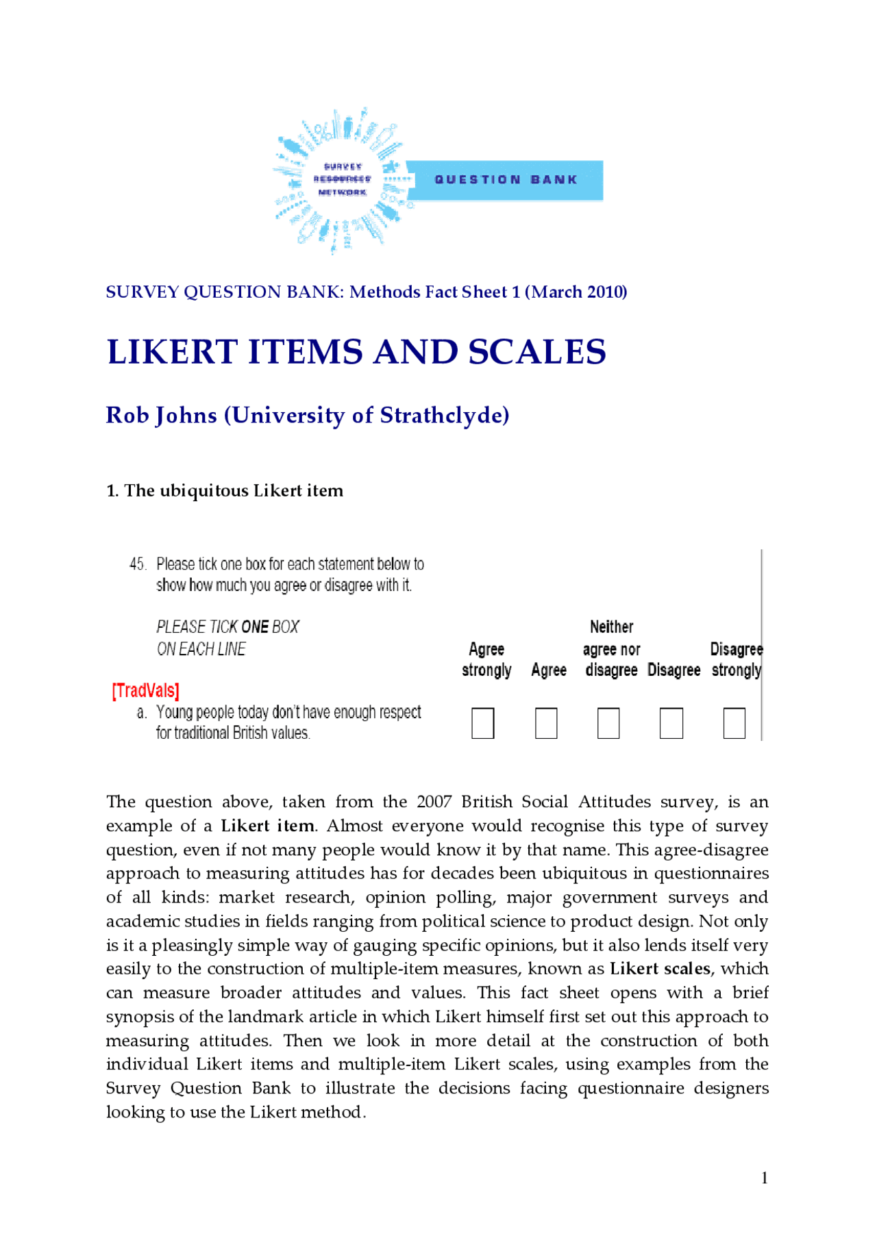 SQB Methods Fact Sheet 1: Likert Items and Scales | Study notes Design ...