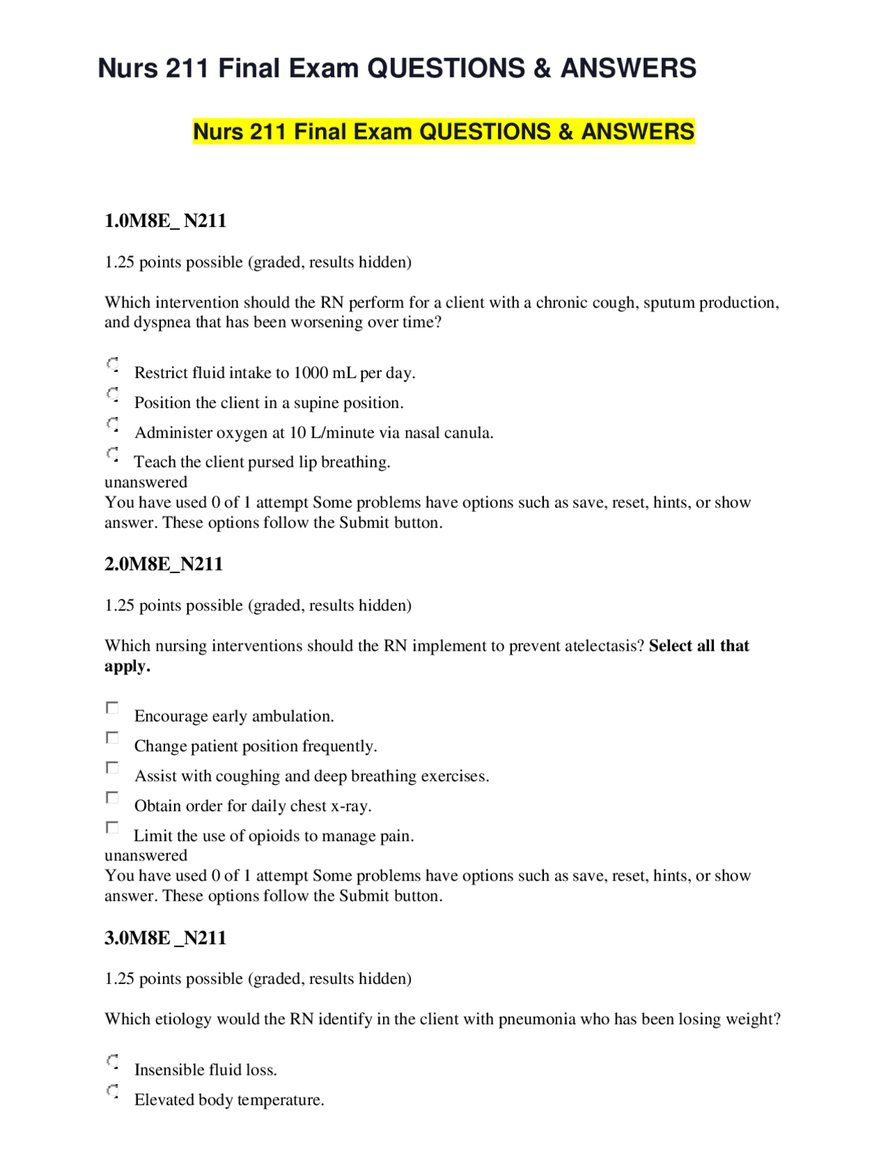 Nurs 211 Final Exam QUESTIONS & ANSWERS 2022 BEST AND CORRECT | Exams ...