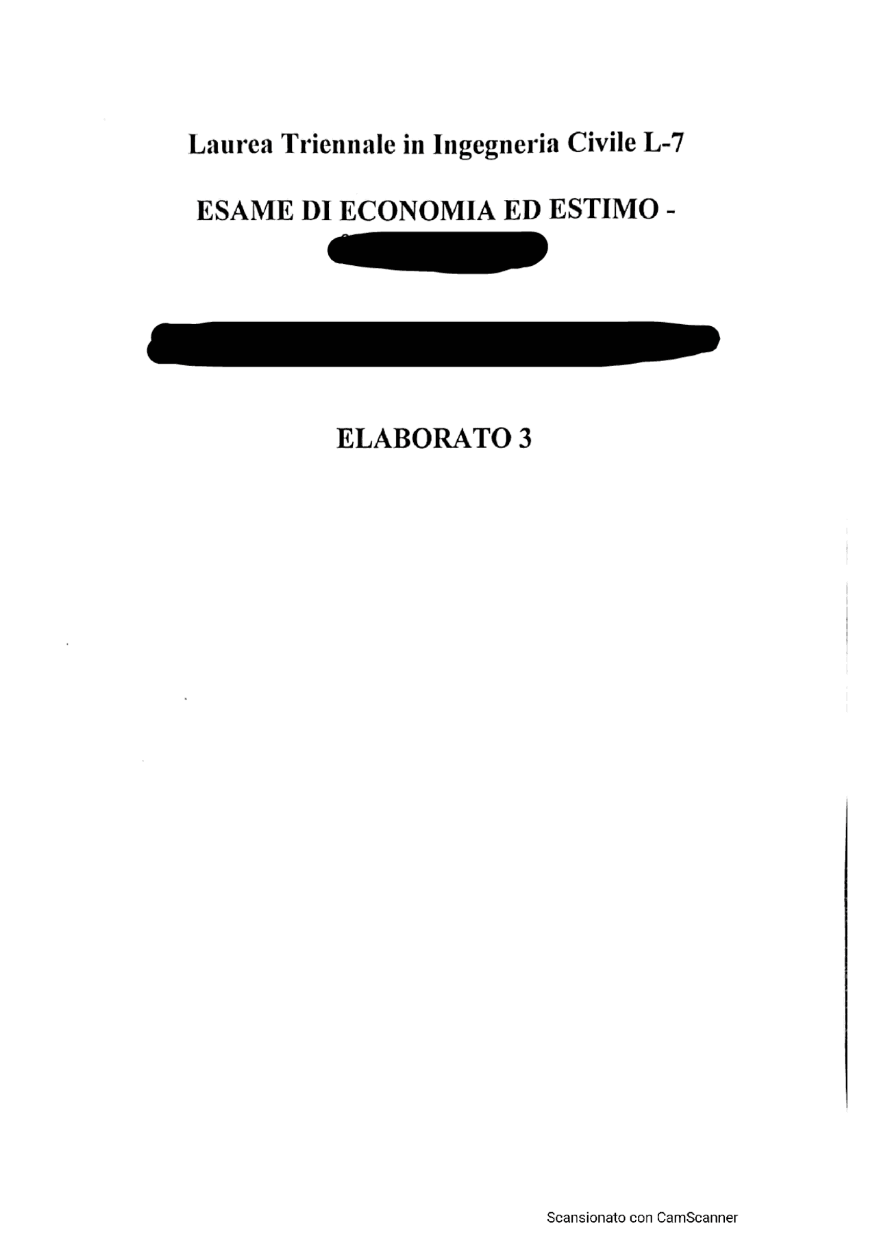 Elaborato 3 estimo corretto e superato | Prove d'esame di Estimo | Docsity
