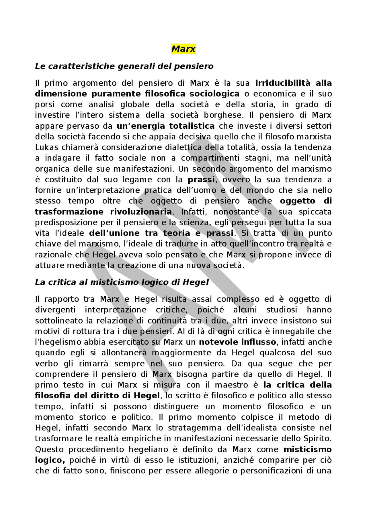 Marx Appunti Di Filosofia Docsity