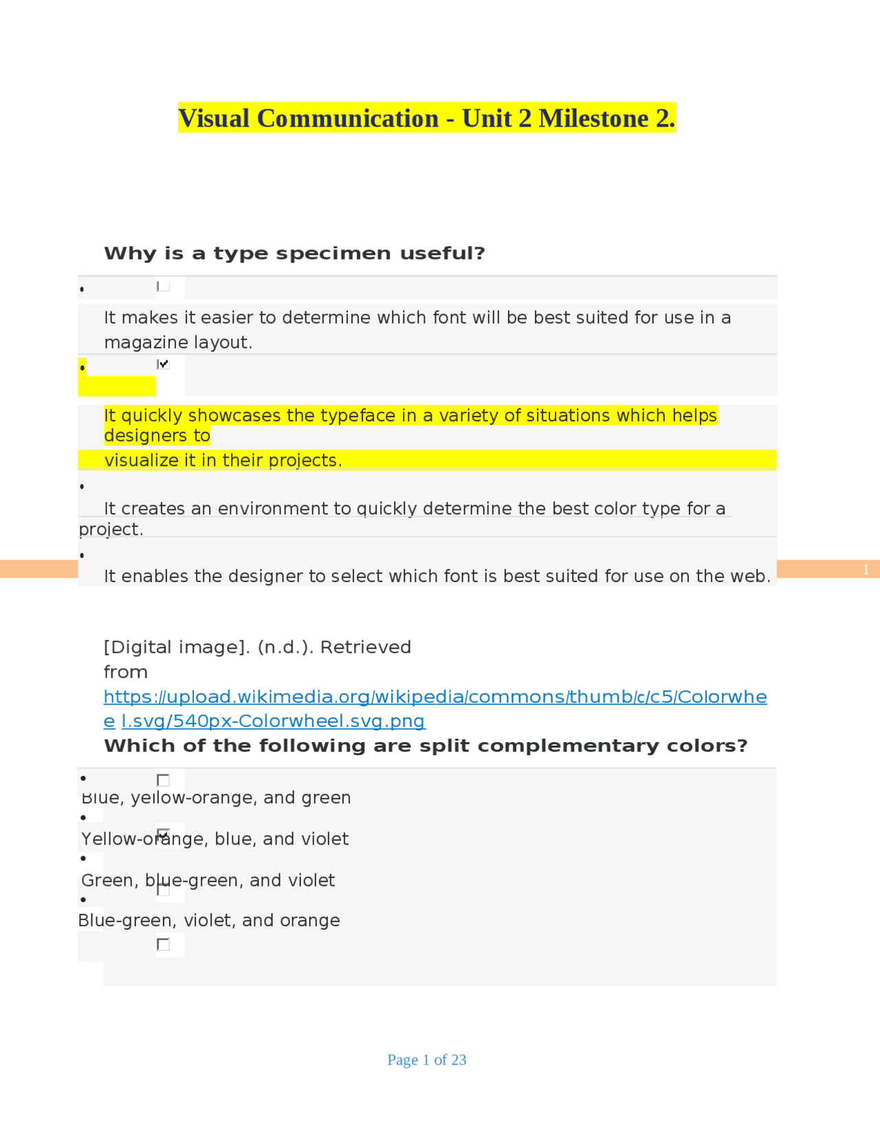 SOPHIA PATHWAY =Visual Communication - Unit 2 Milestone 2 answered | Exams Communication | Docsity