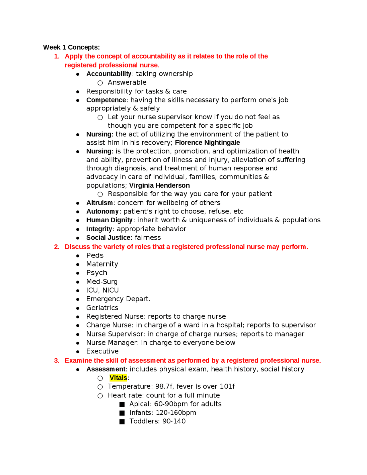 NRS 112 Exam 1 Study Guide Updated | Exams Nursing | Docsity