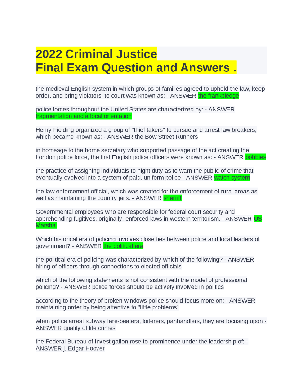 2022 Criminal Justice Final Exam Question and Answers . | Exams Nursing ...