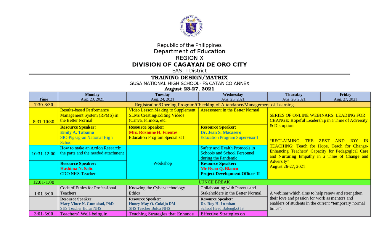 INSET Matrix SY 2021 | Essays (high school) Vocational education | Docsity