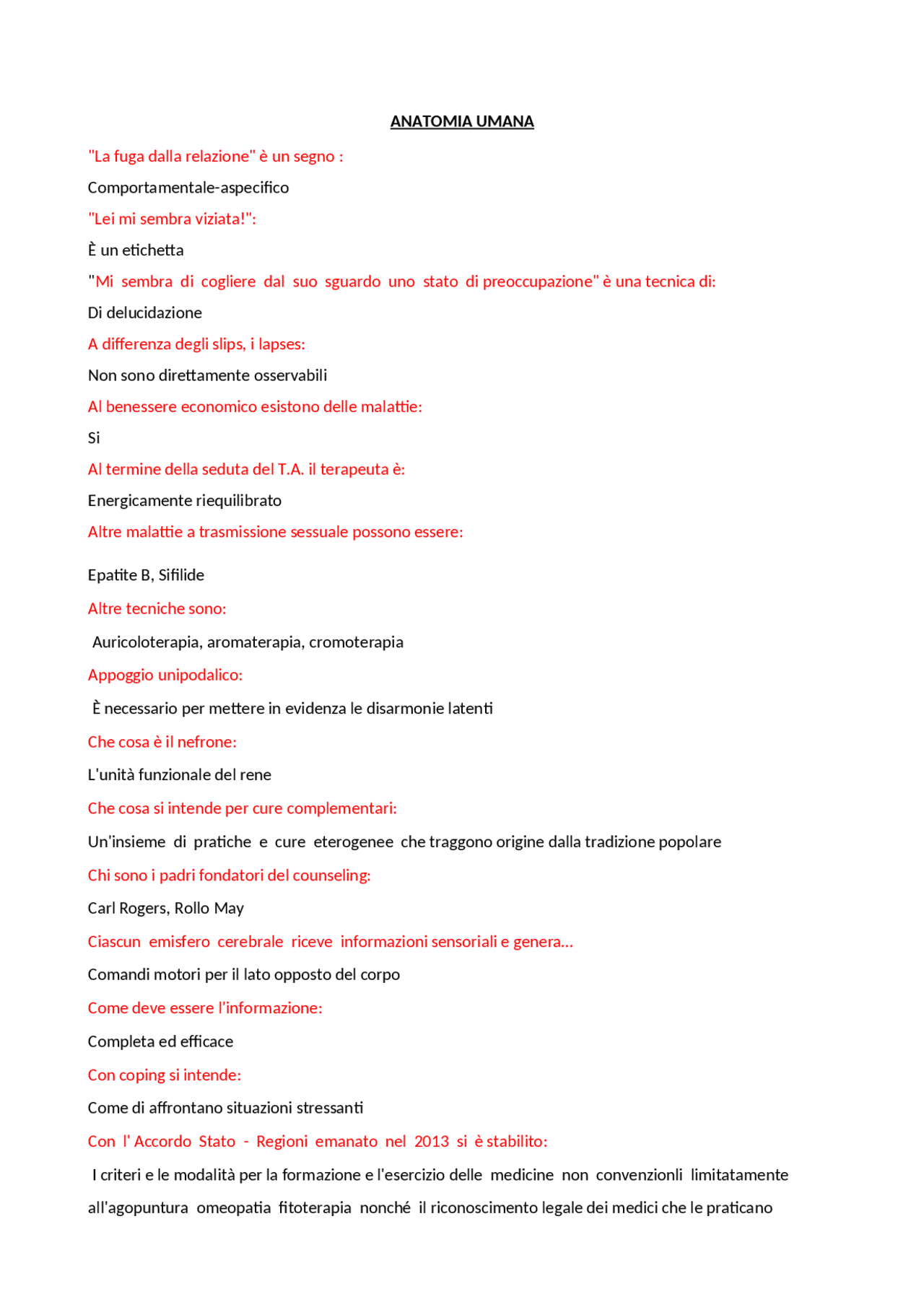 Esame In Anatomia Umana Panieri Di Anatomia Docsity