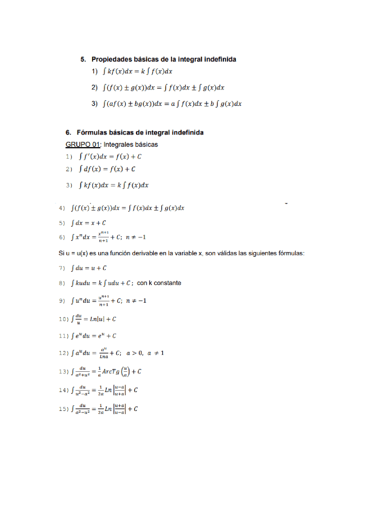 Formulas De Integrales Apuntes De Cálculo Docsity