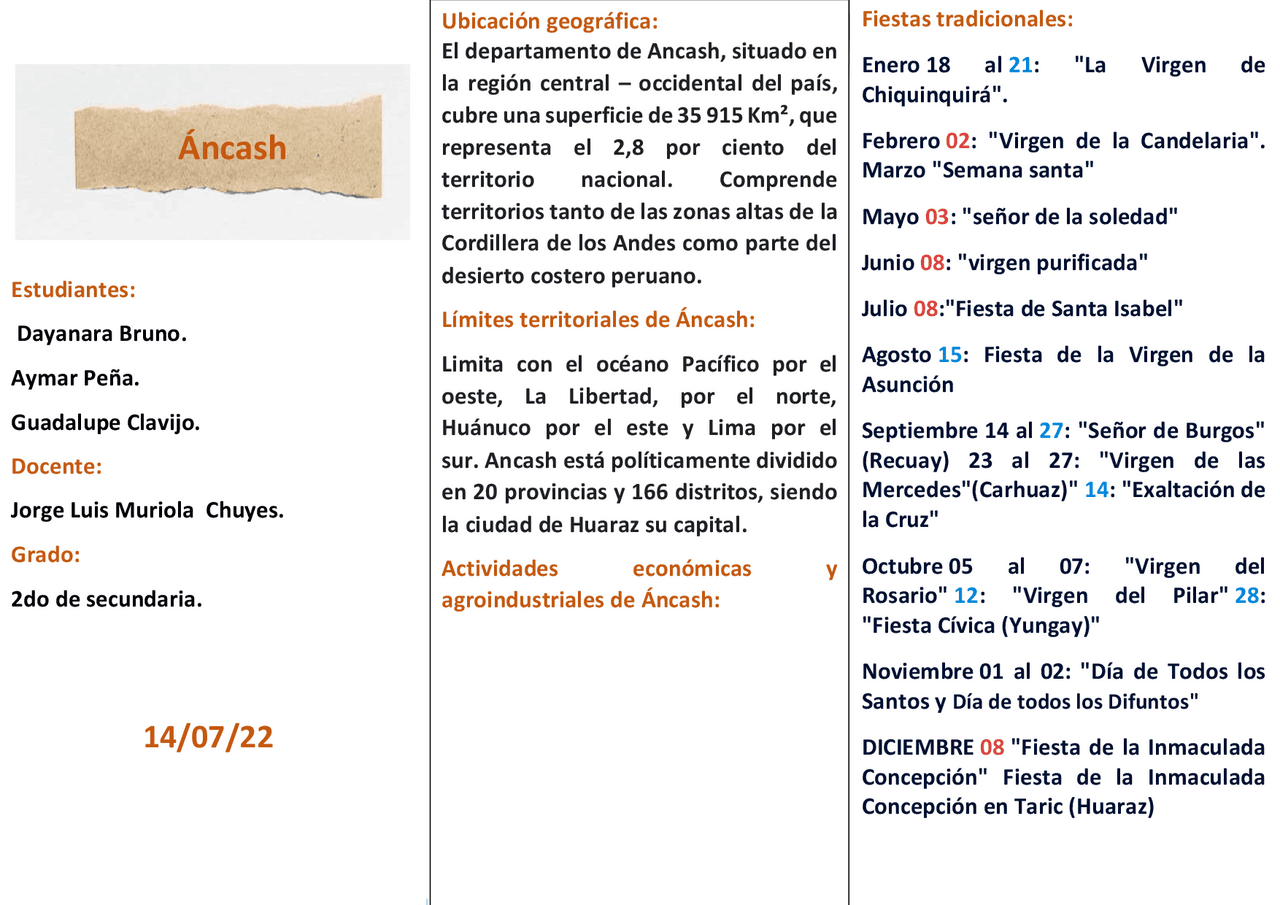 Triptico Comu Ancash Diapositivas De Artes Escénicas Docsity