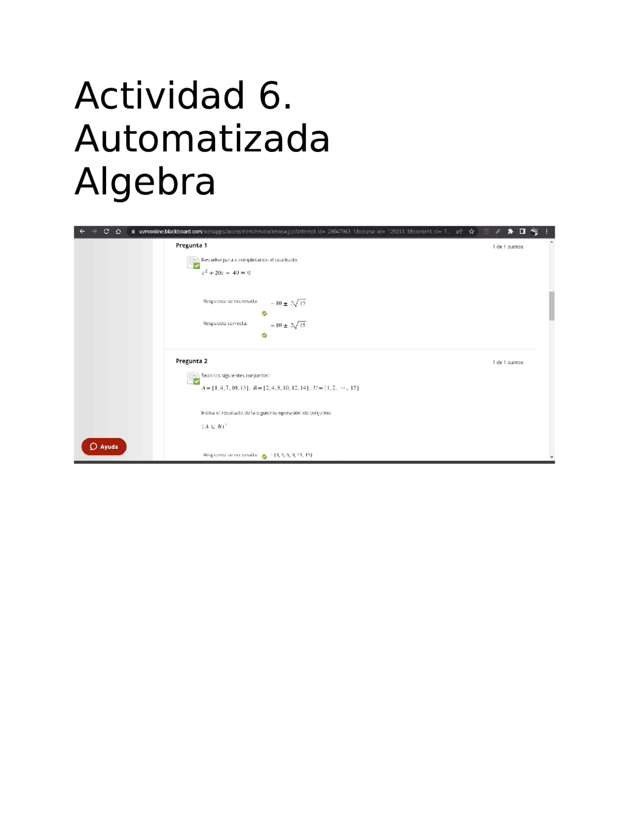 Actividad 6 Automatizada Exámenes De Álgebra Lineal Docsity
