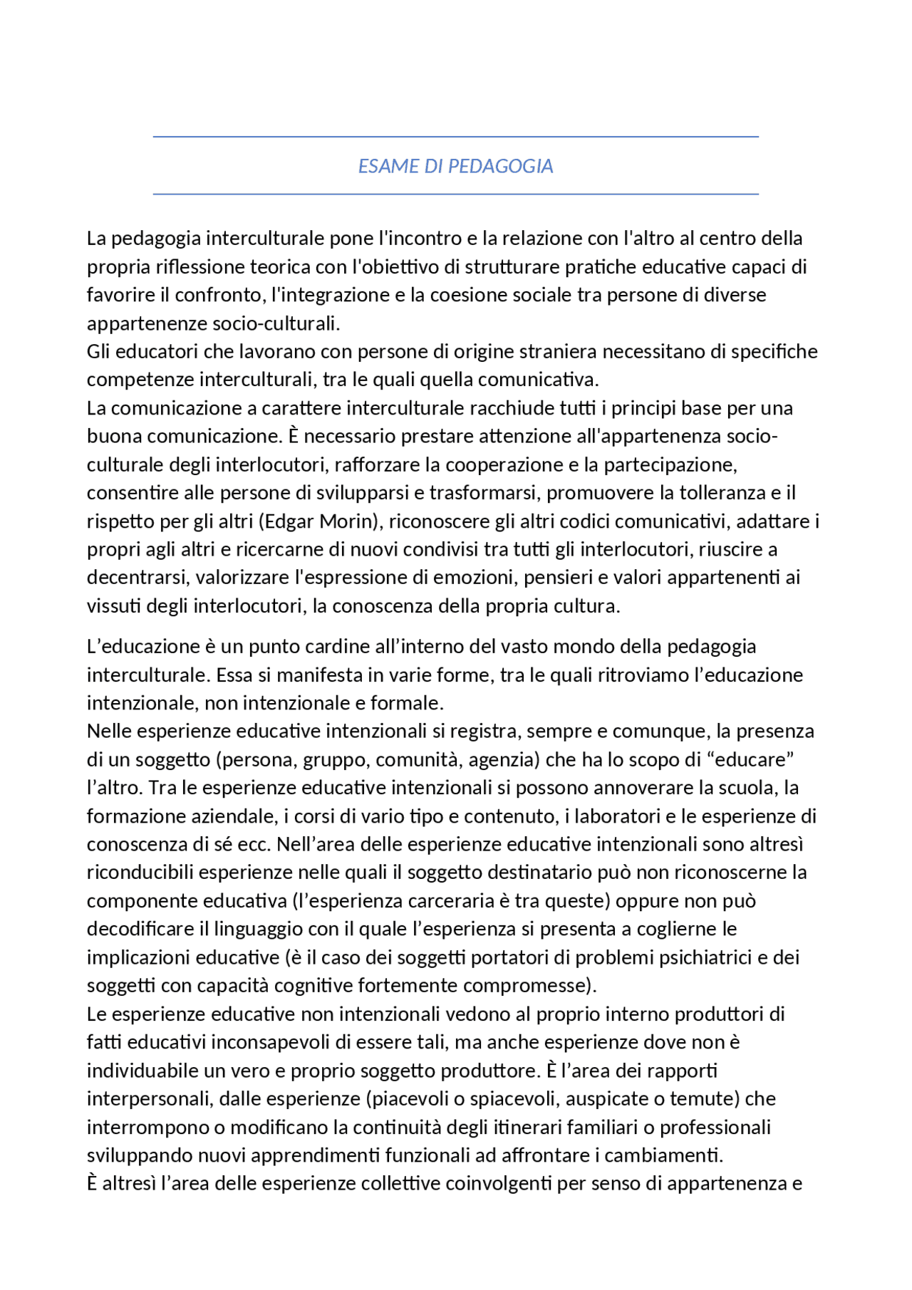 Argomento A Scelta Dellesame Di Pedagogia Interculturale Guide
