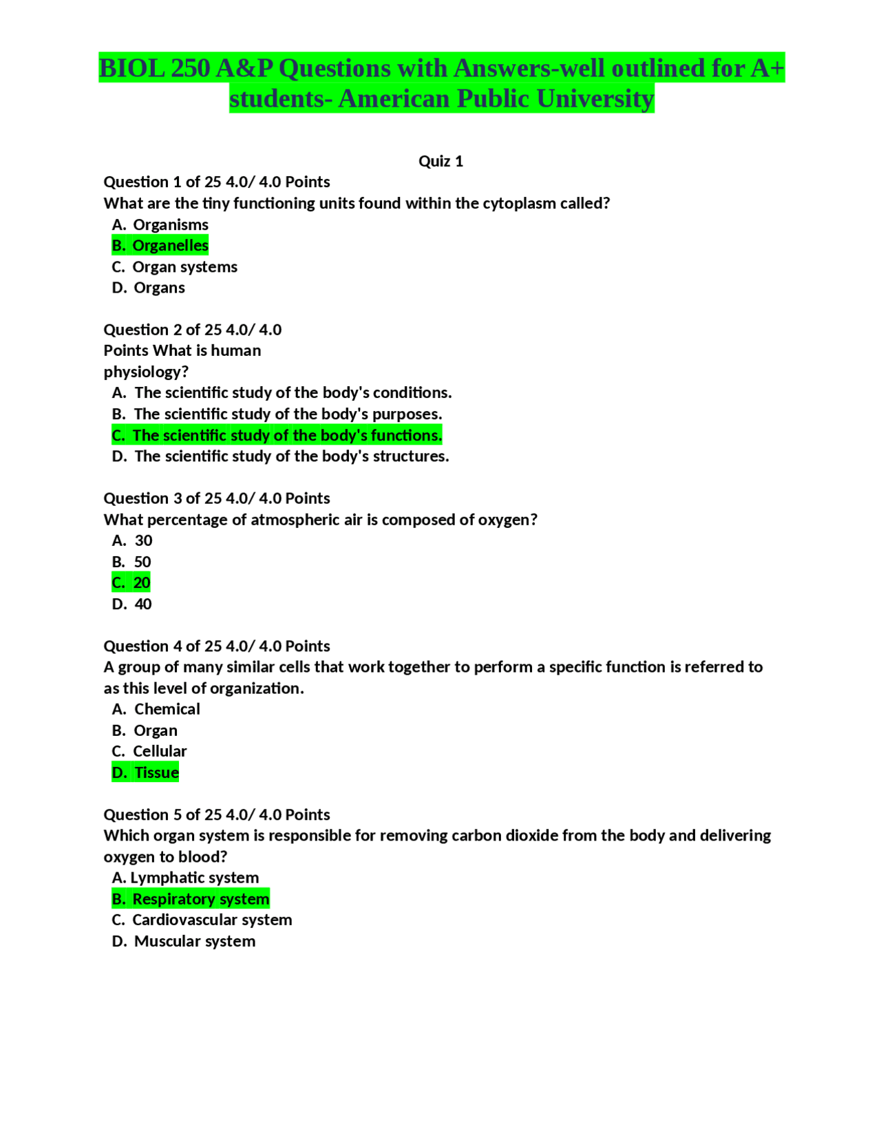 BIOL 250 A&P Questions with Answers-well outlined for A+ students ...
