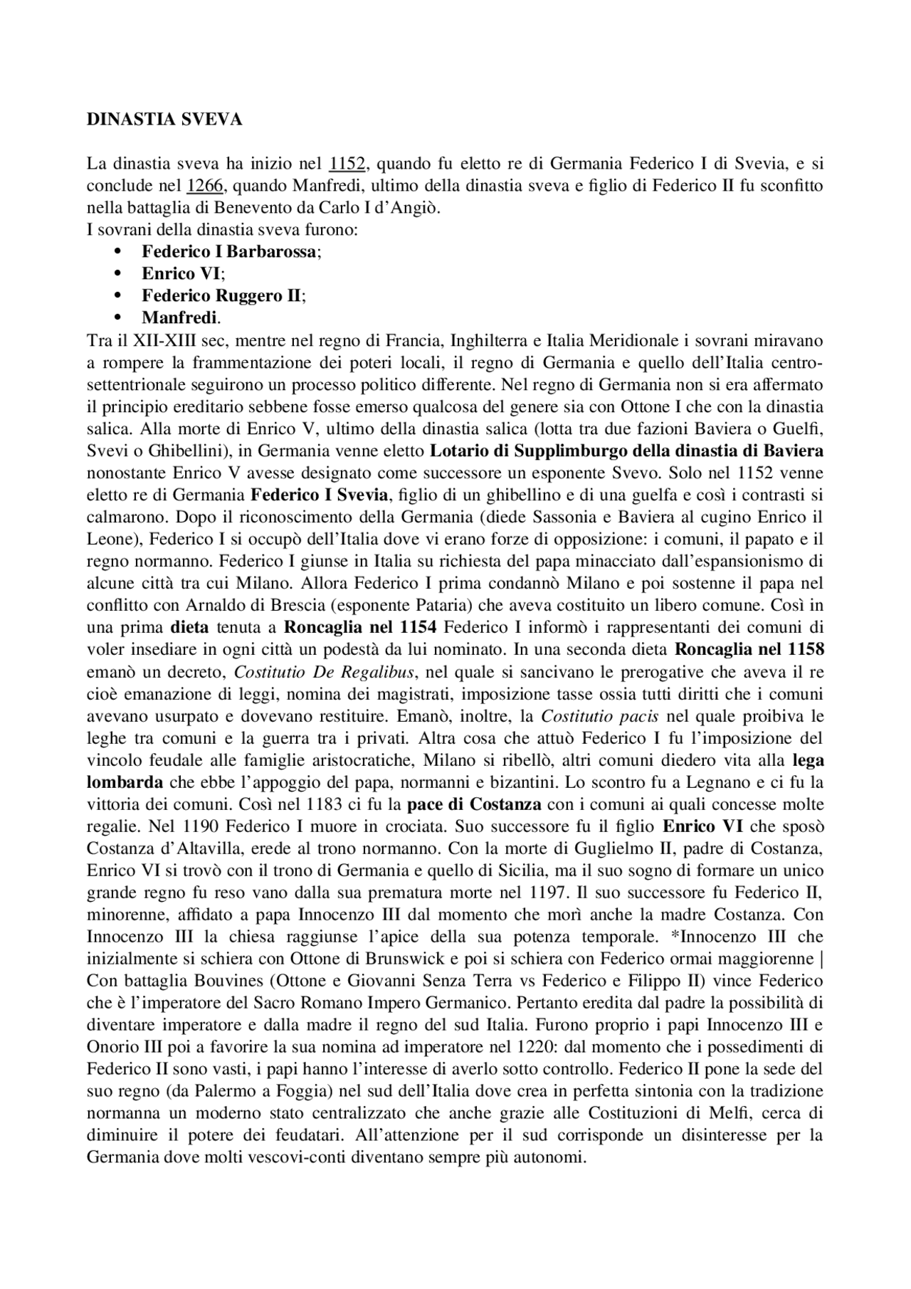 Dinastia Sveva nel Medioevo | Sbobinature di Storia Medievale | Docsity