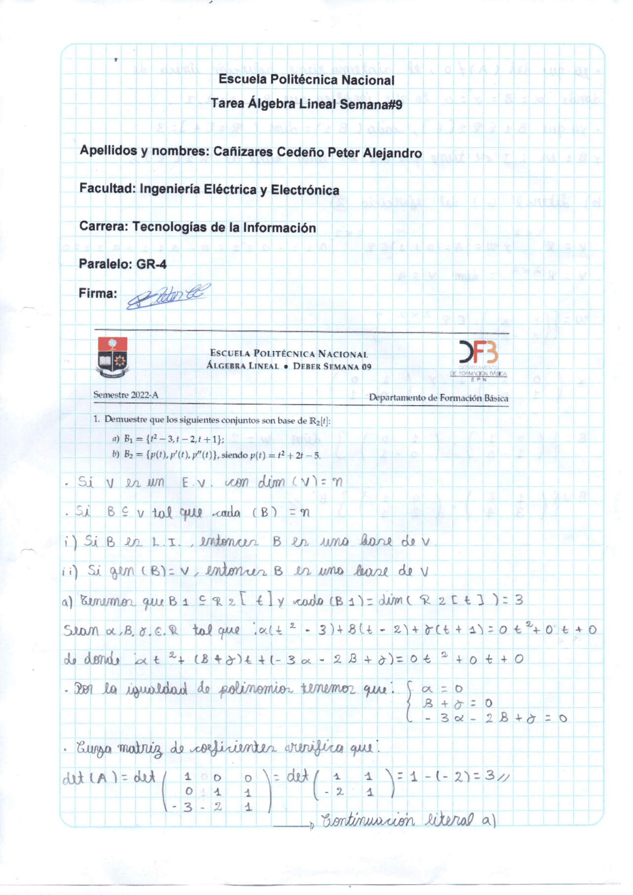 Deber9 álgebra Lineal Apuntes De Álgebra Lineal Docsity