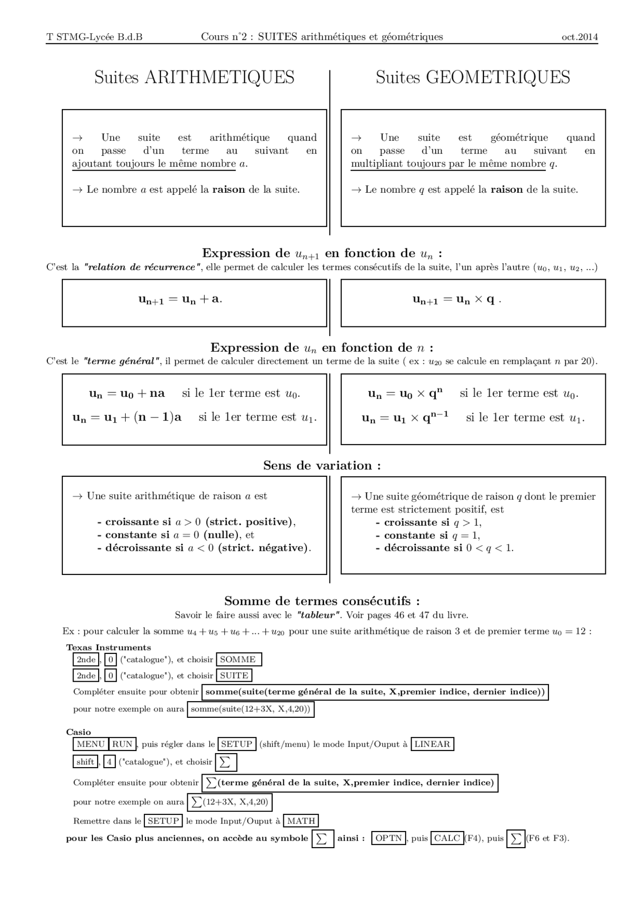 Suites ARITHMETIQUES Suites GEOMETRIQUES | Lectures Mathématiques | Docsity