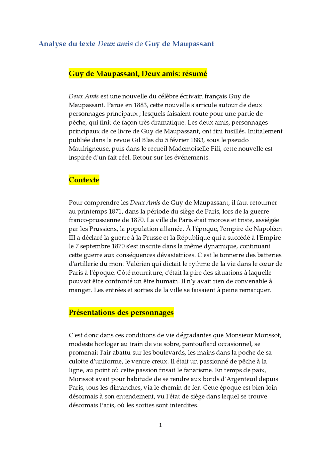 Analyse Du Texte Deux Amis De Guy De Maupassant Lectures Langue