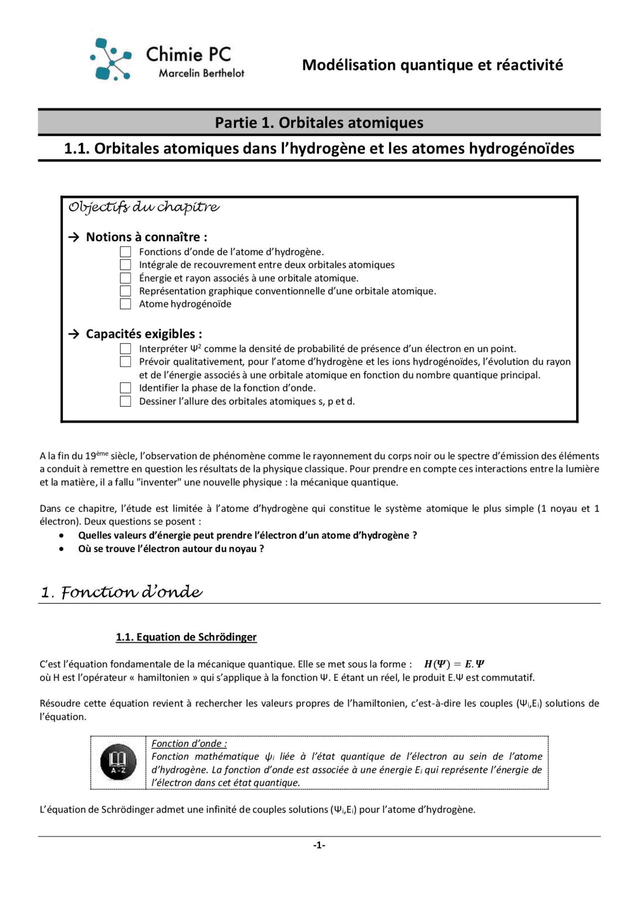 Cours Oa De Lhydrogènepdf Lectures Physique Docsity