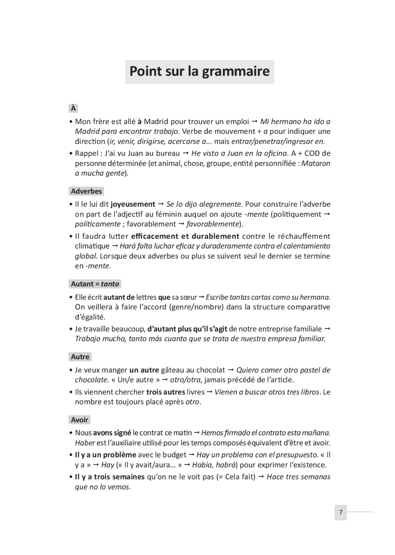 Point Sur La Grammaire Résumés Langue Espagnole Docsity