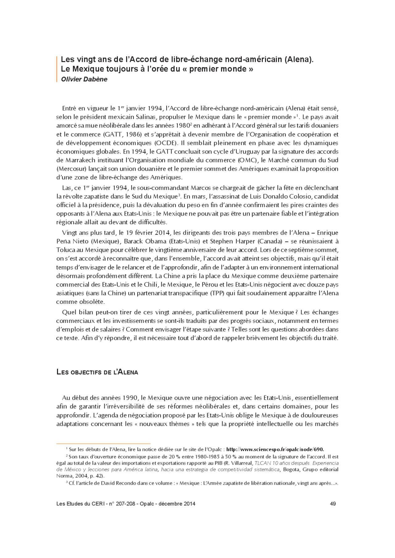 'ALENA Les vingt ans de l'Accord de libre-échange nord ... | Résumés ...