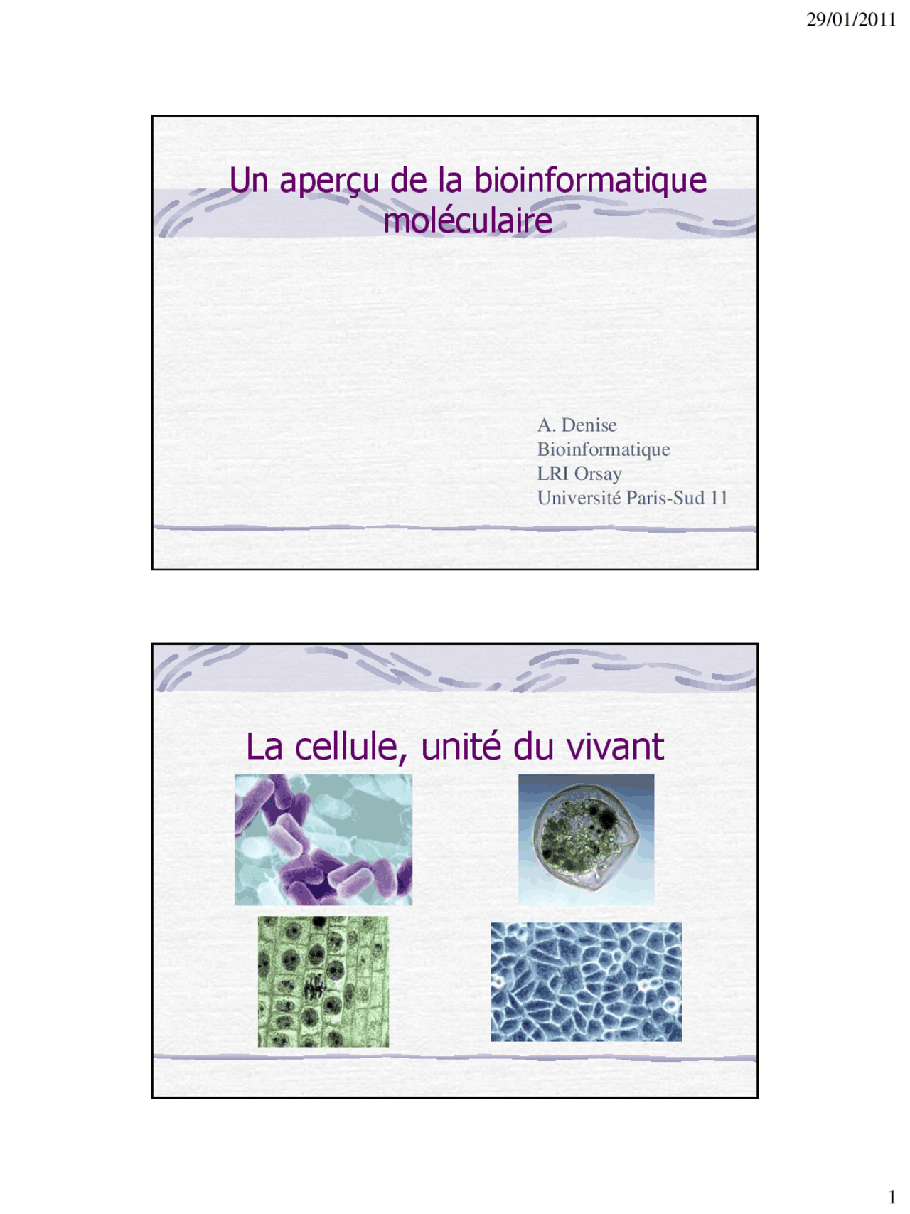 La cellule, unité du vivant | Examens Bioinformatique | Docsity