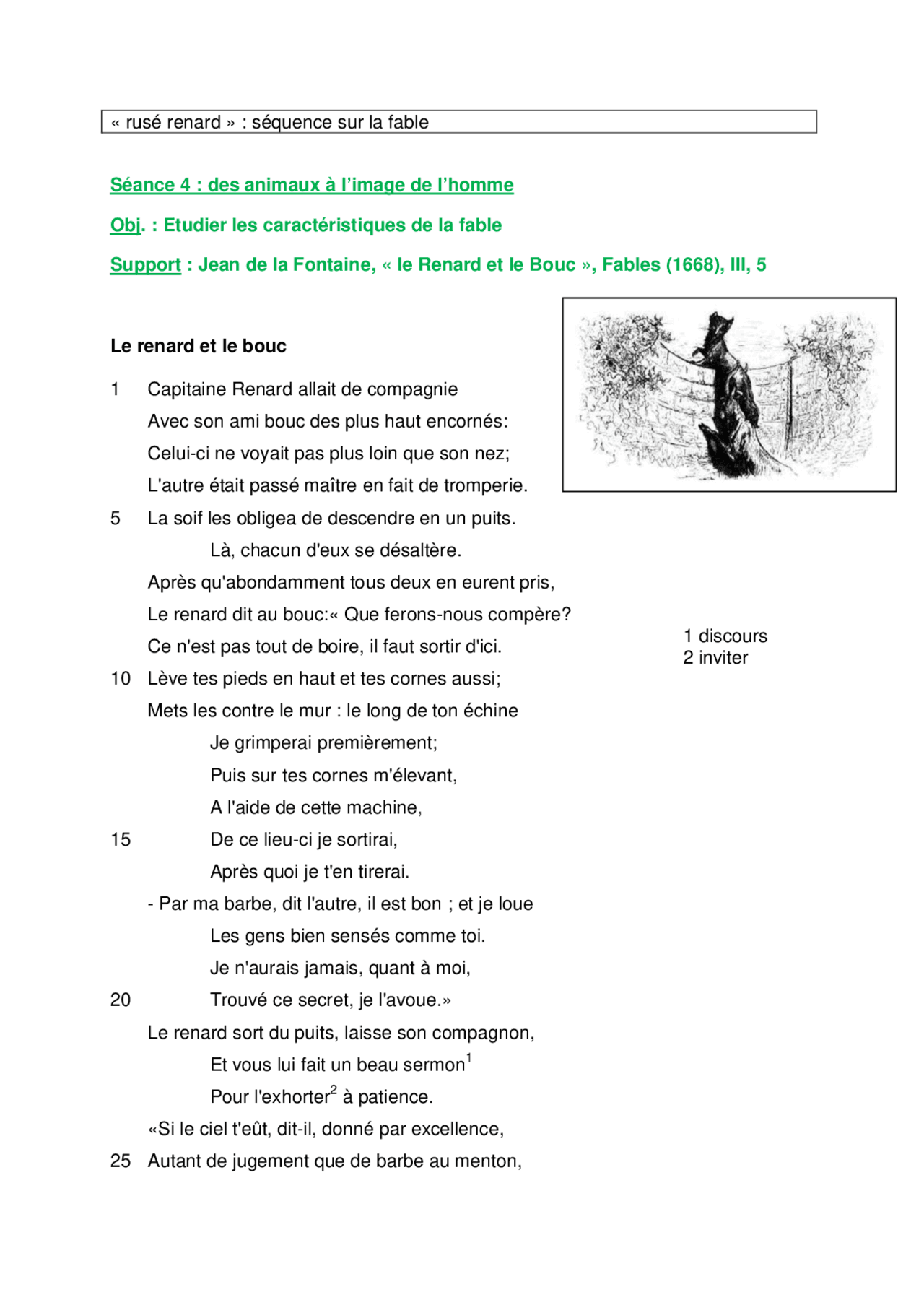 Rusé renard » : séquence sur la fable Séance 4 | Examens Littérature ...