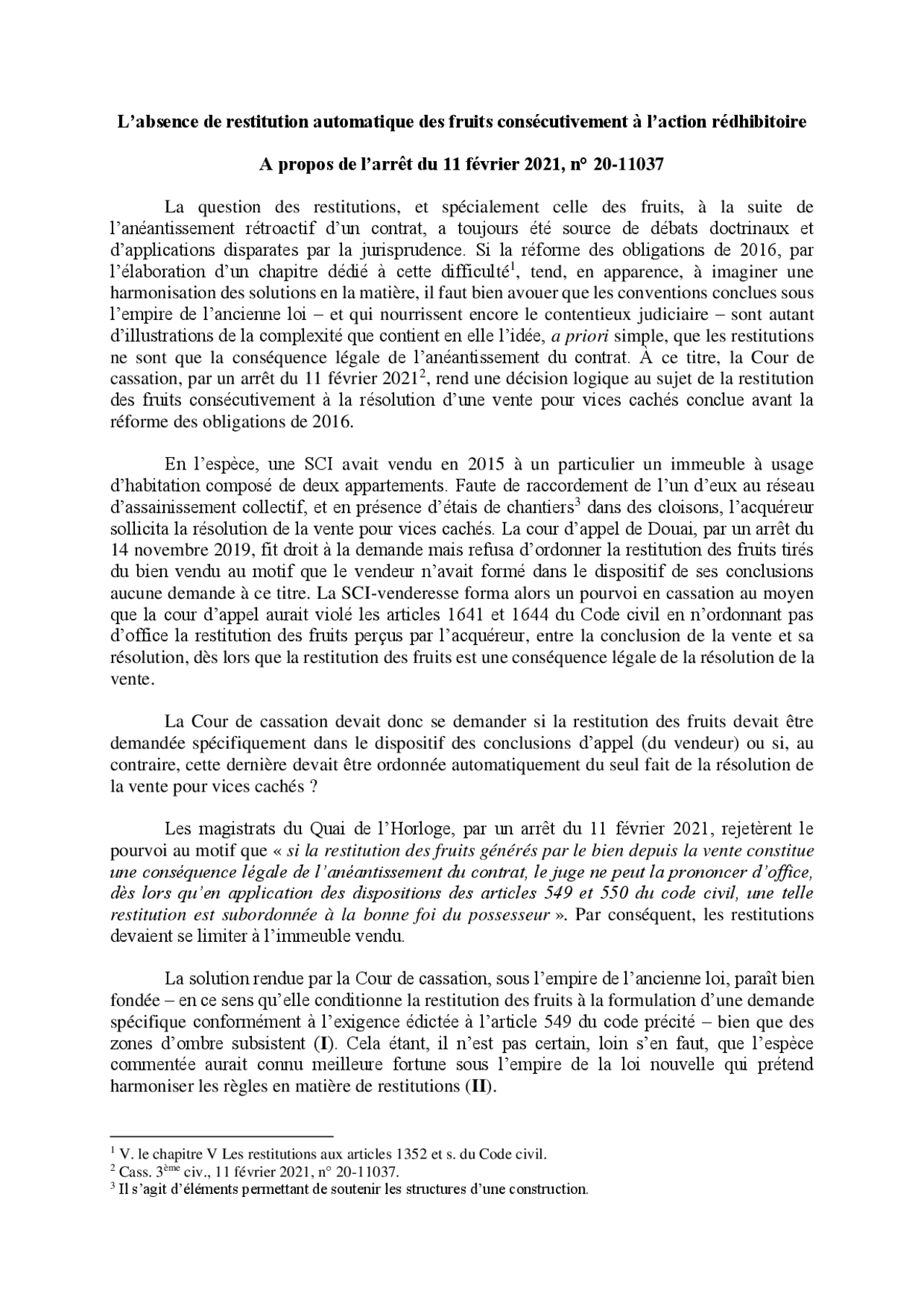 L'absence de restitution automatique des fruits ... | Schémas Droit | Docsity