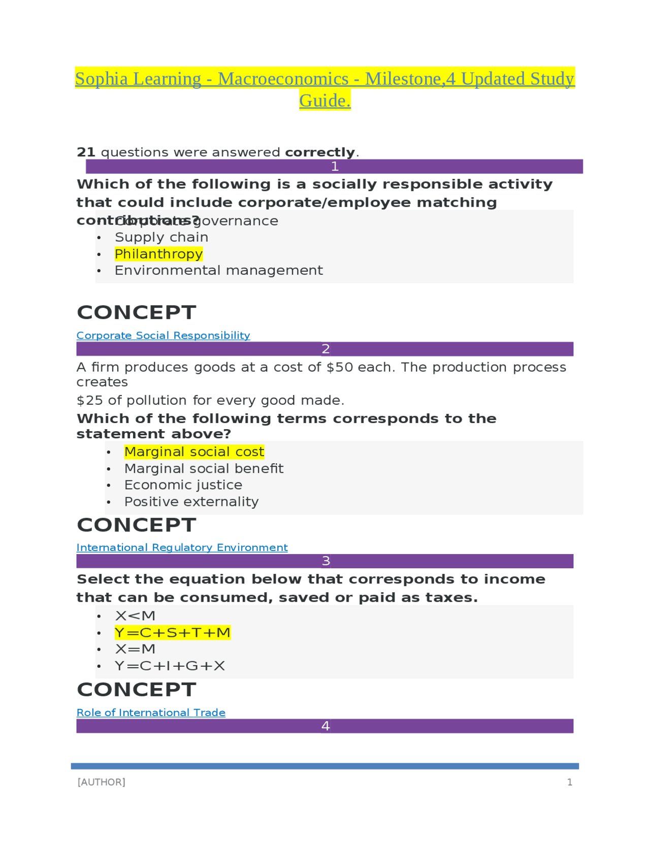 Sophia Learning Macroeconomics Milestone 4 Updated Study Guide