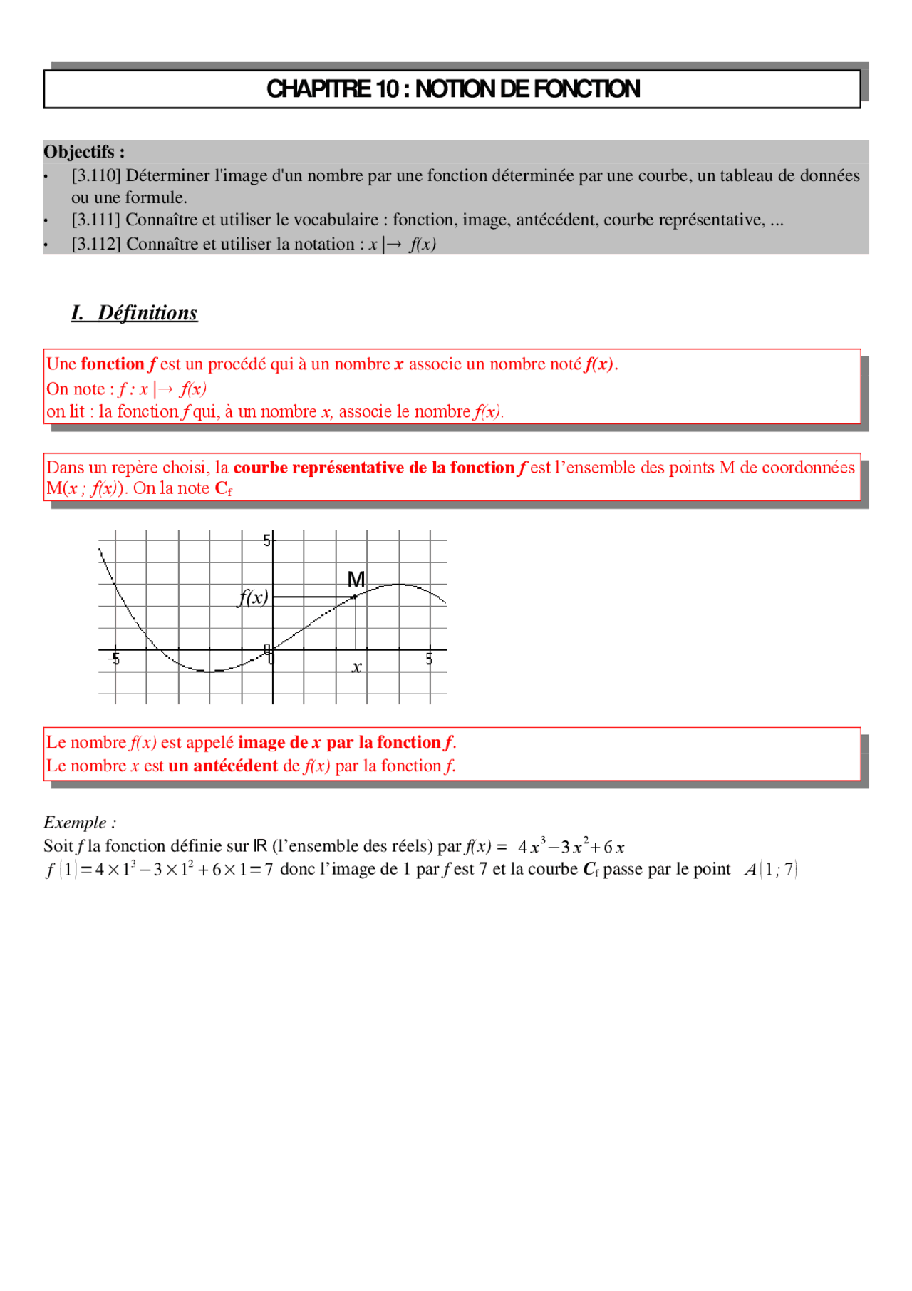 Chapitre 10 Notion De Fonction Examens Mathématiques Docsity