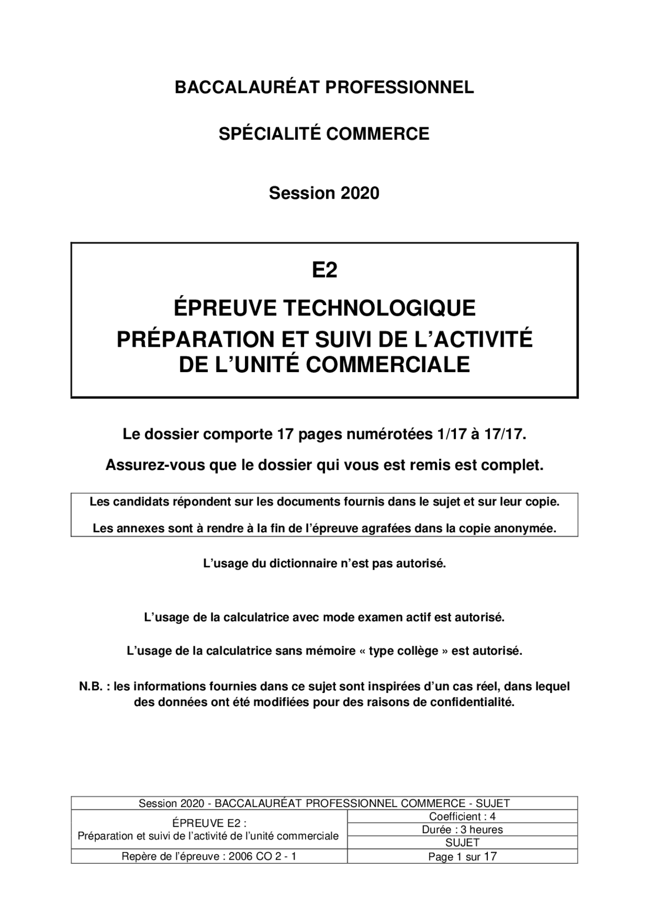 e2 épreuve technologique préparation et suivi de l'activité de l ...