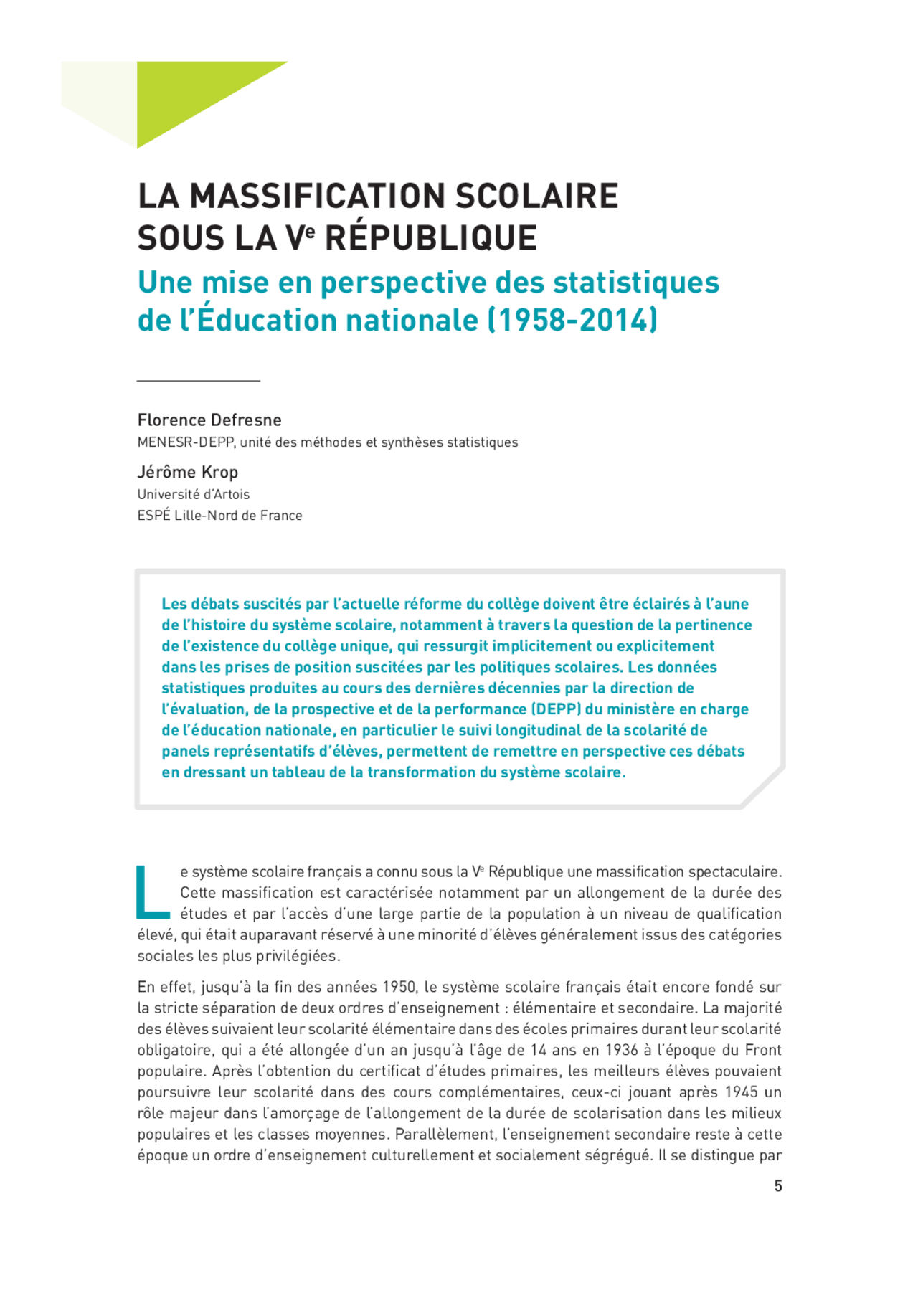 La massification scolaire sous la Ve République | Exercises Statistics ...