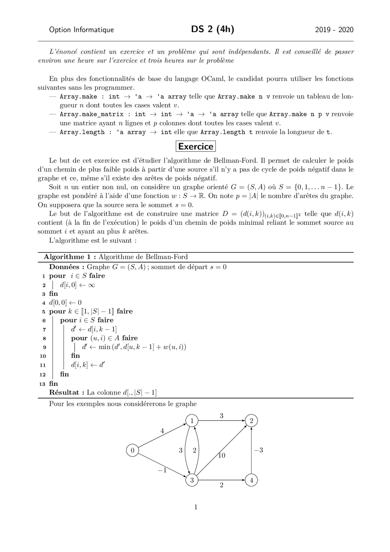 DS 2 (4h) Exercice | Résumés Informatique - Docsity