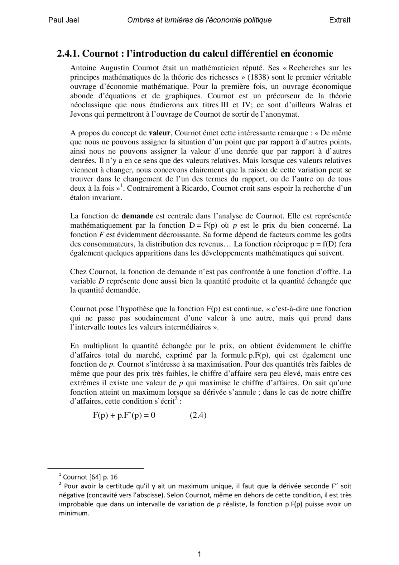 241 Cournot Lintroduction Du Calcul Différentiel En économie