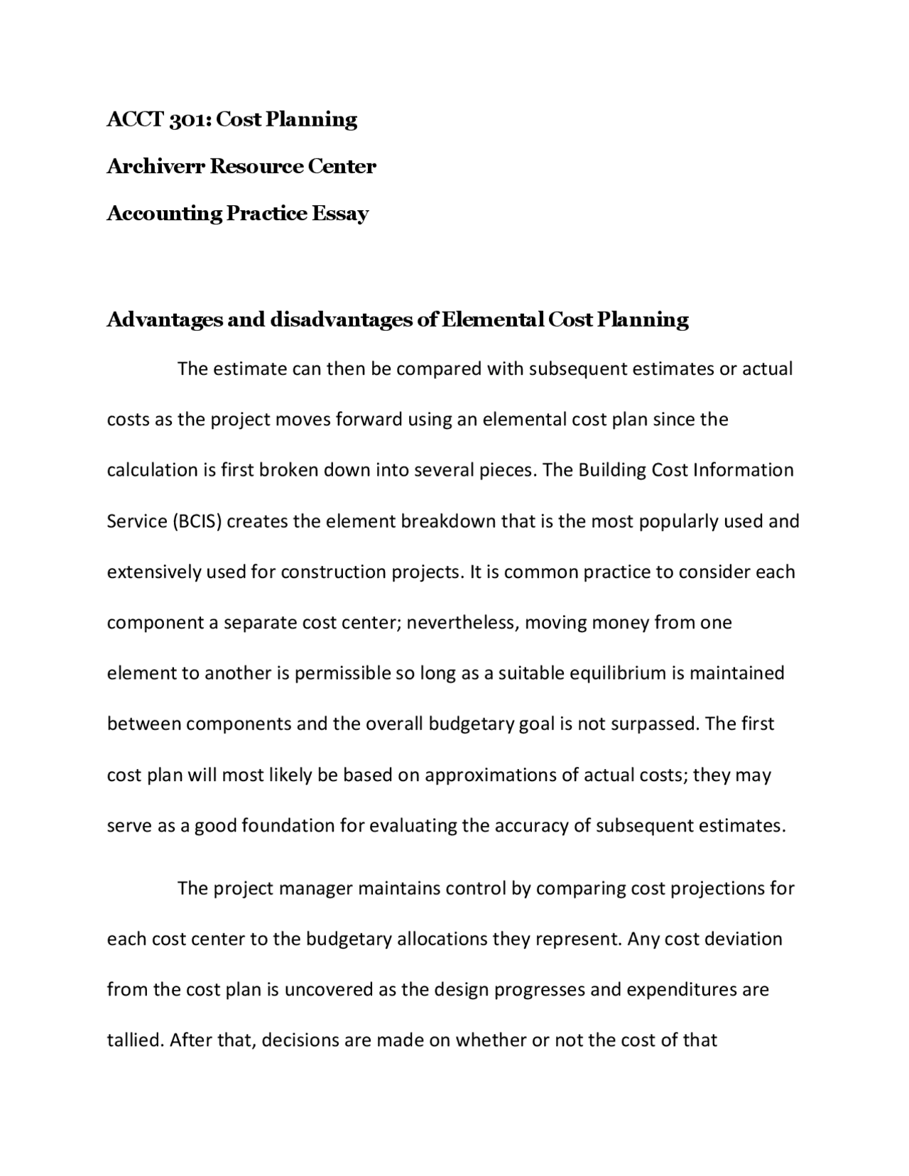 Advantages and disadvantages of Elemental Cost Planning | Essays (high ...