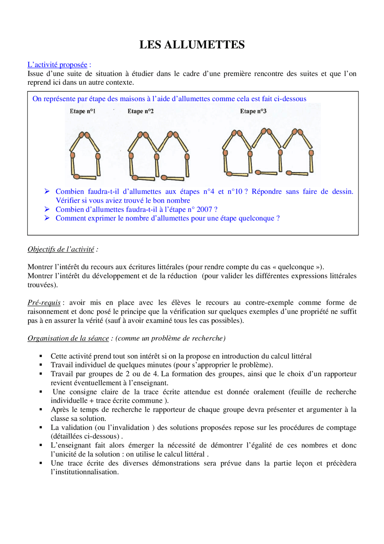 Les Allumettes Notes Calcul Docsity