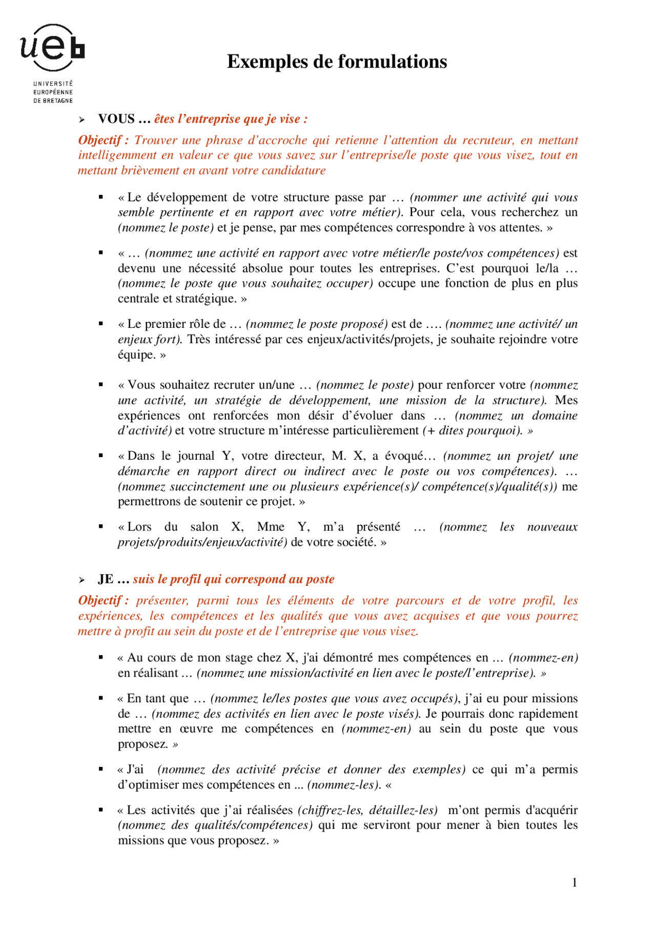 Exemples De Formulations Examens Langue Française Docsity