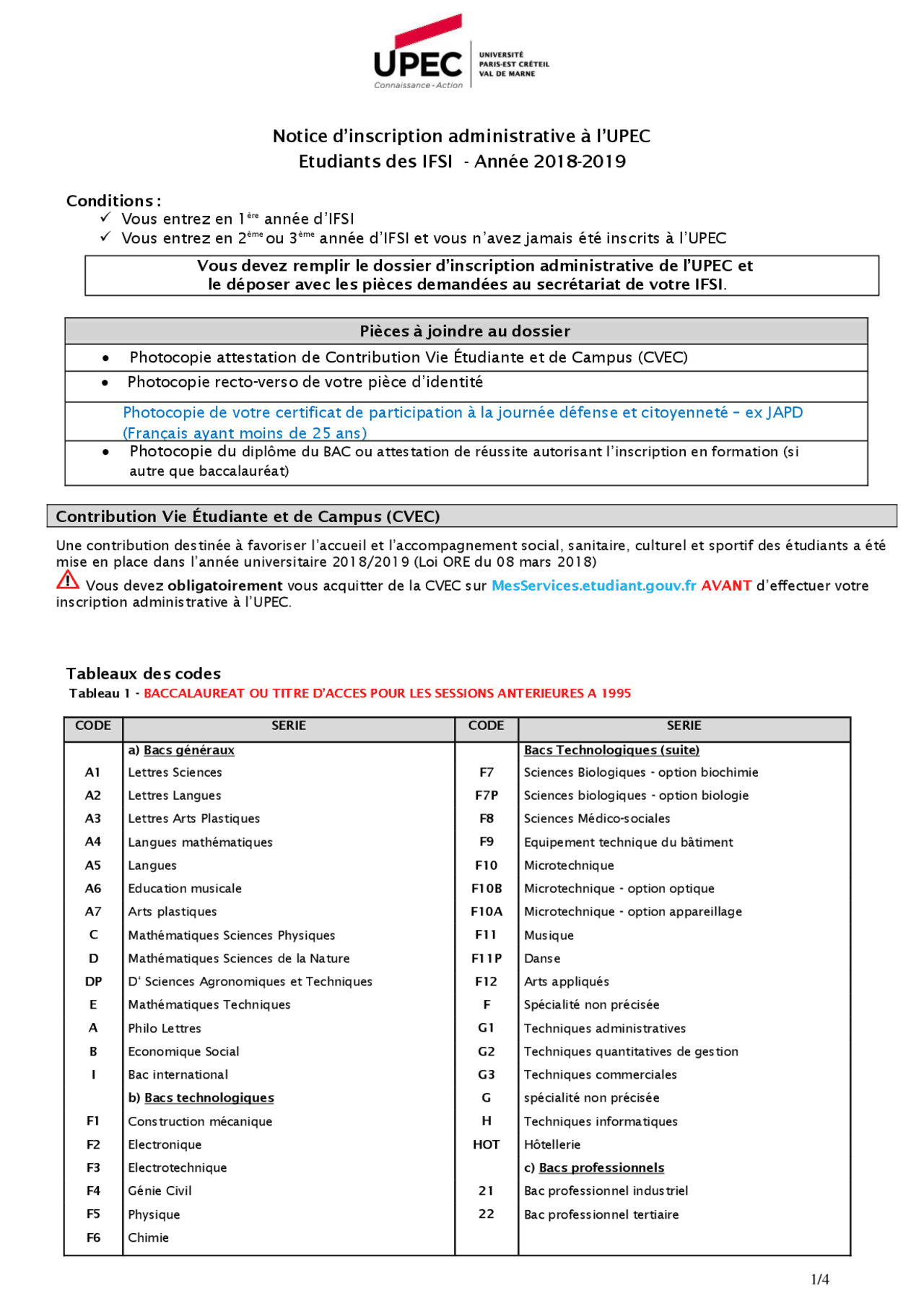 Notice-inscription-UPEC-2018-2019.pdf | Notes Langues | Docsity