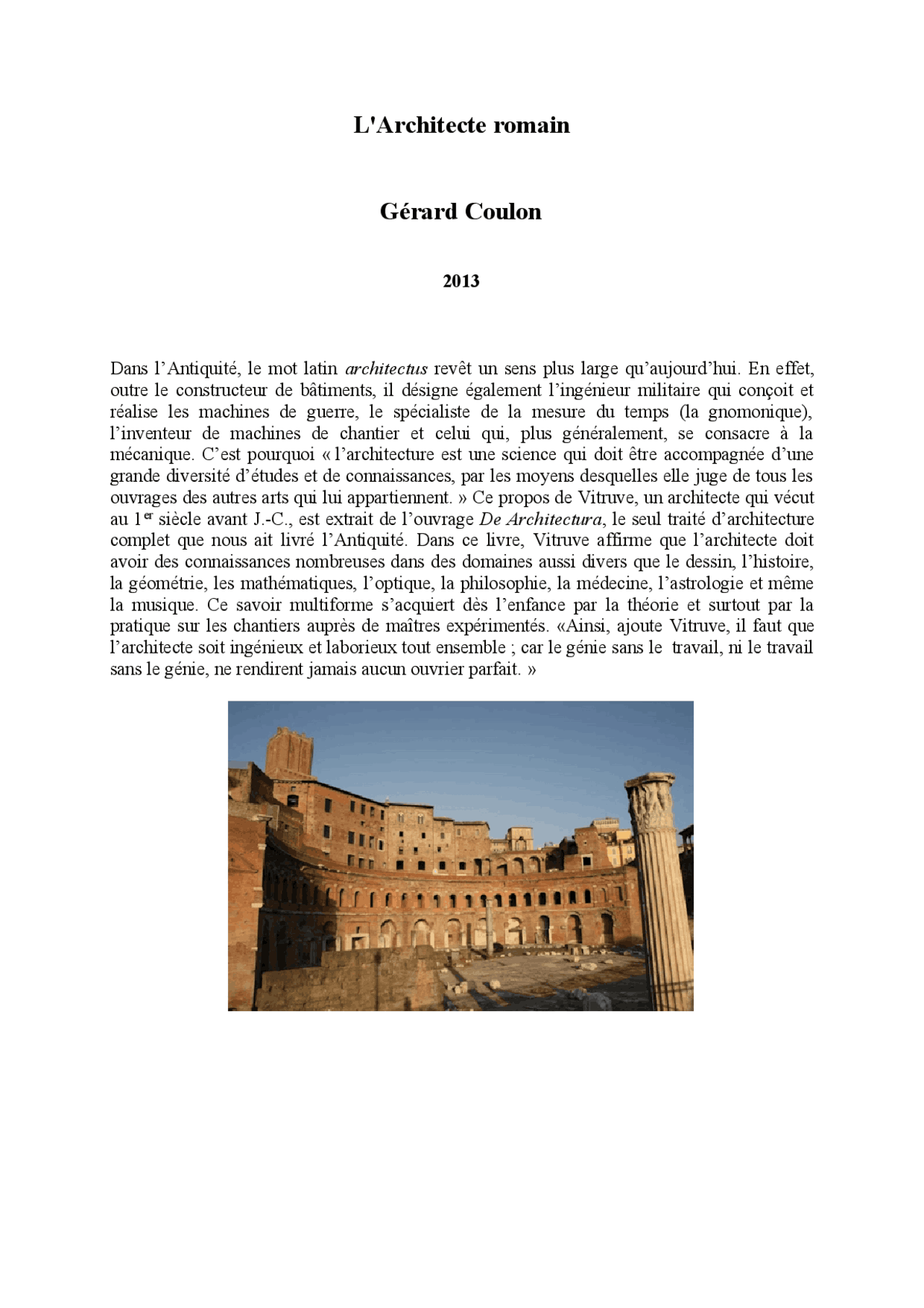L'Architecte romain Gérard Coulon | Slides Architecture | Docsity