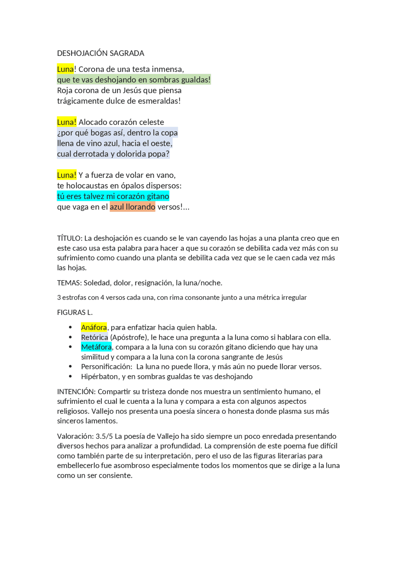 Deshojación sagrada | Resúmenes de Lengua y Literatura | Docsity