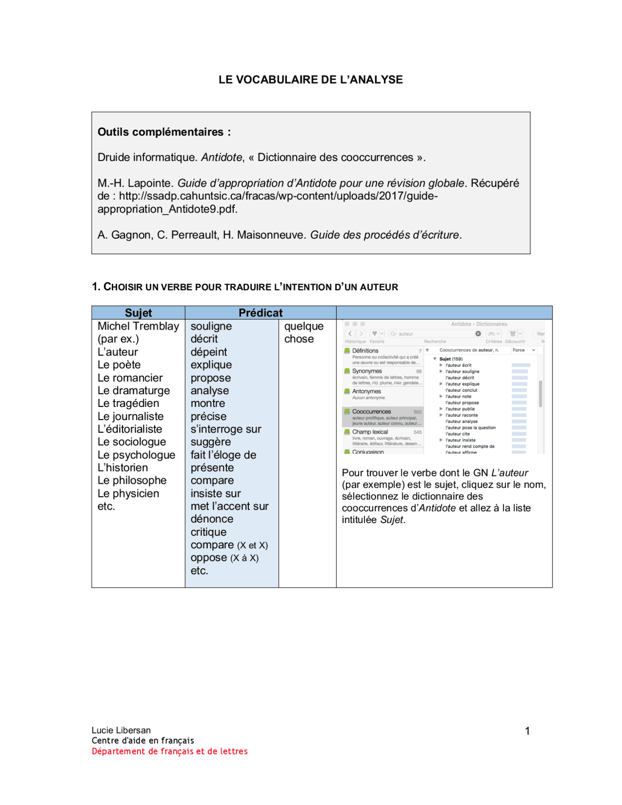 Le vocabulaire de l'analyse | Résumés Langue Française | Docsity