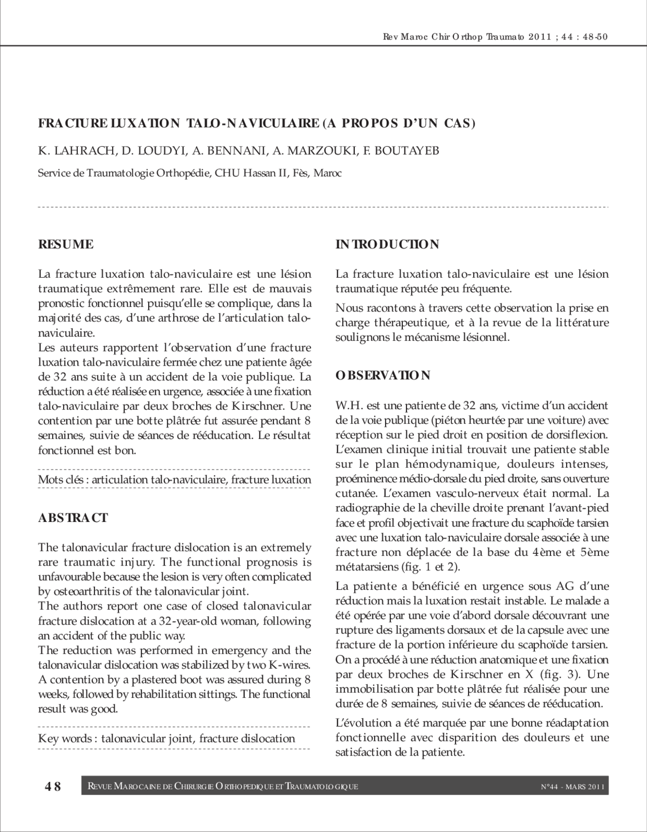 Resume La Fracture Luxation Talo Naviculaire Est Une Lésion Notes
