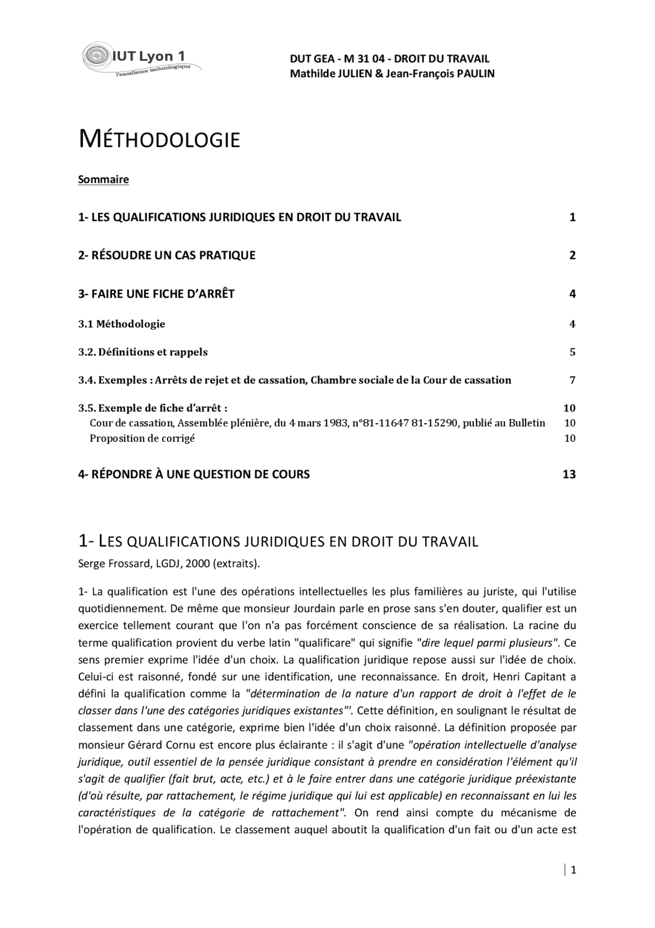 MÉTHODOLOGIE | Exercices Droit | Docsity