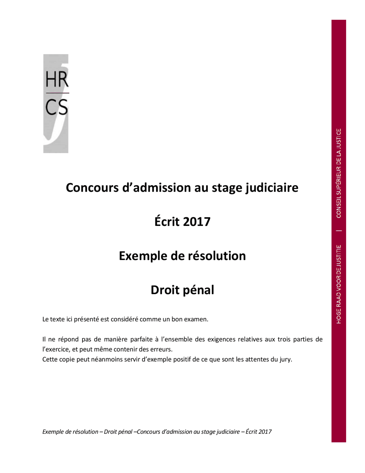 Concours d'admission au stage judiciaire Écrit 2017 Exemple ... | Lectures Droit | Docsity