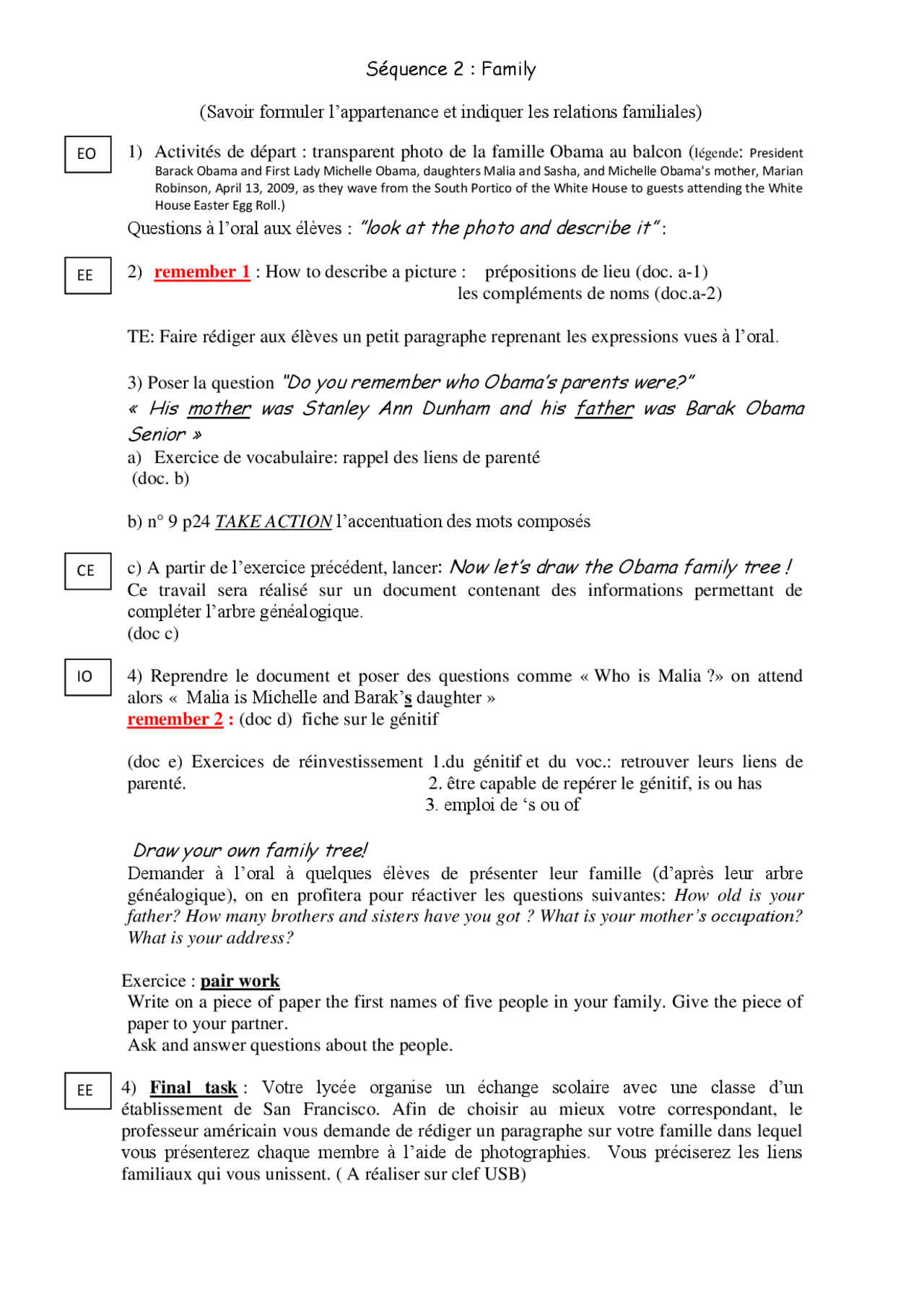 Séquence 2 : Family (Savoir formuler l'appartenance et ... | Notes ...