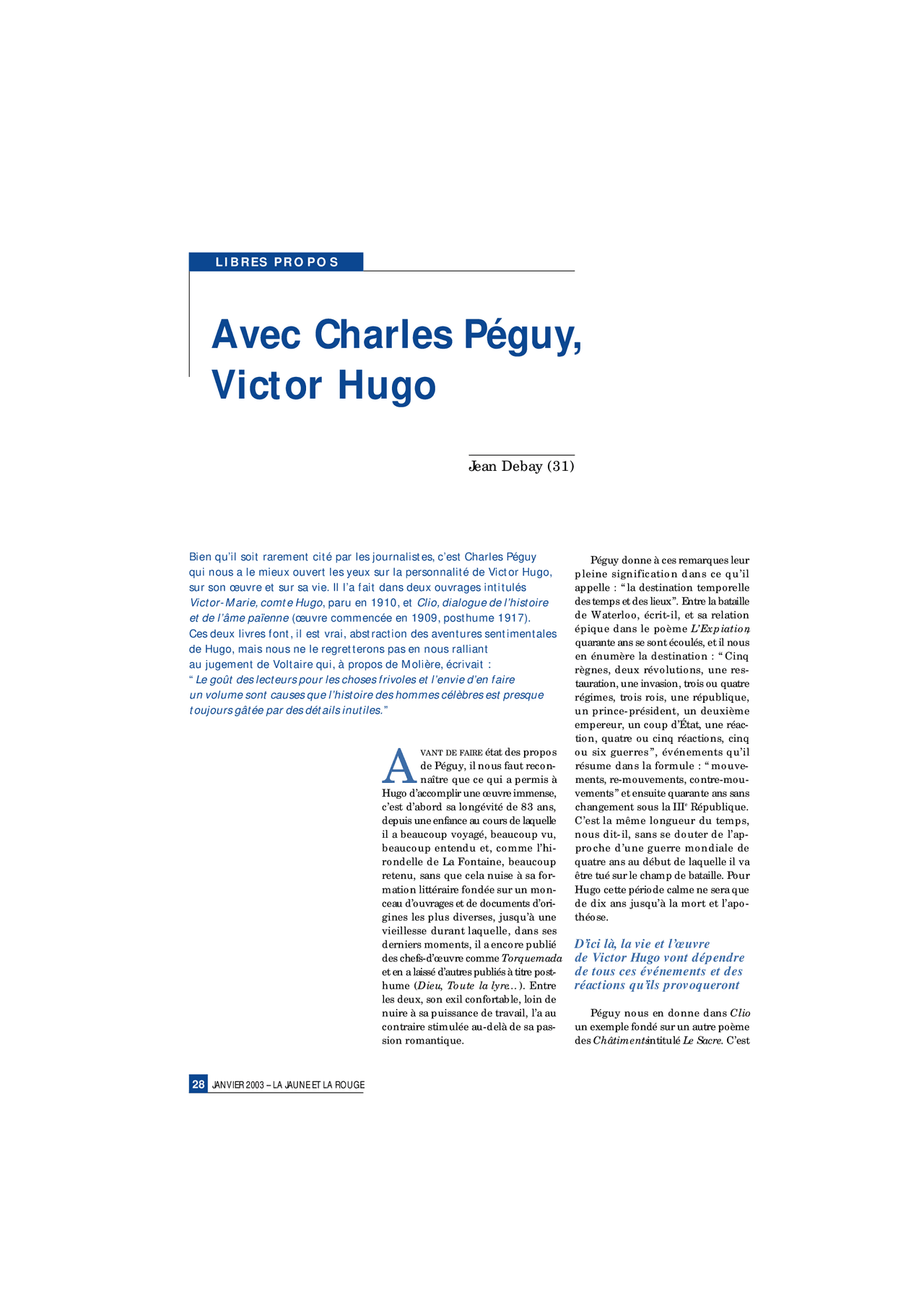 Avec Charles Péguy Victor Hugo Notes Histoire Docsity