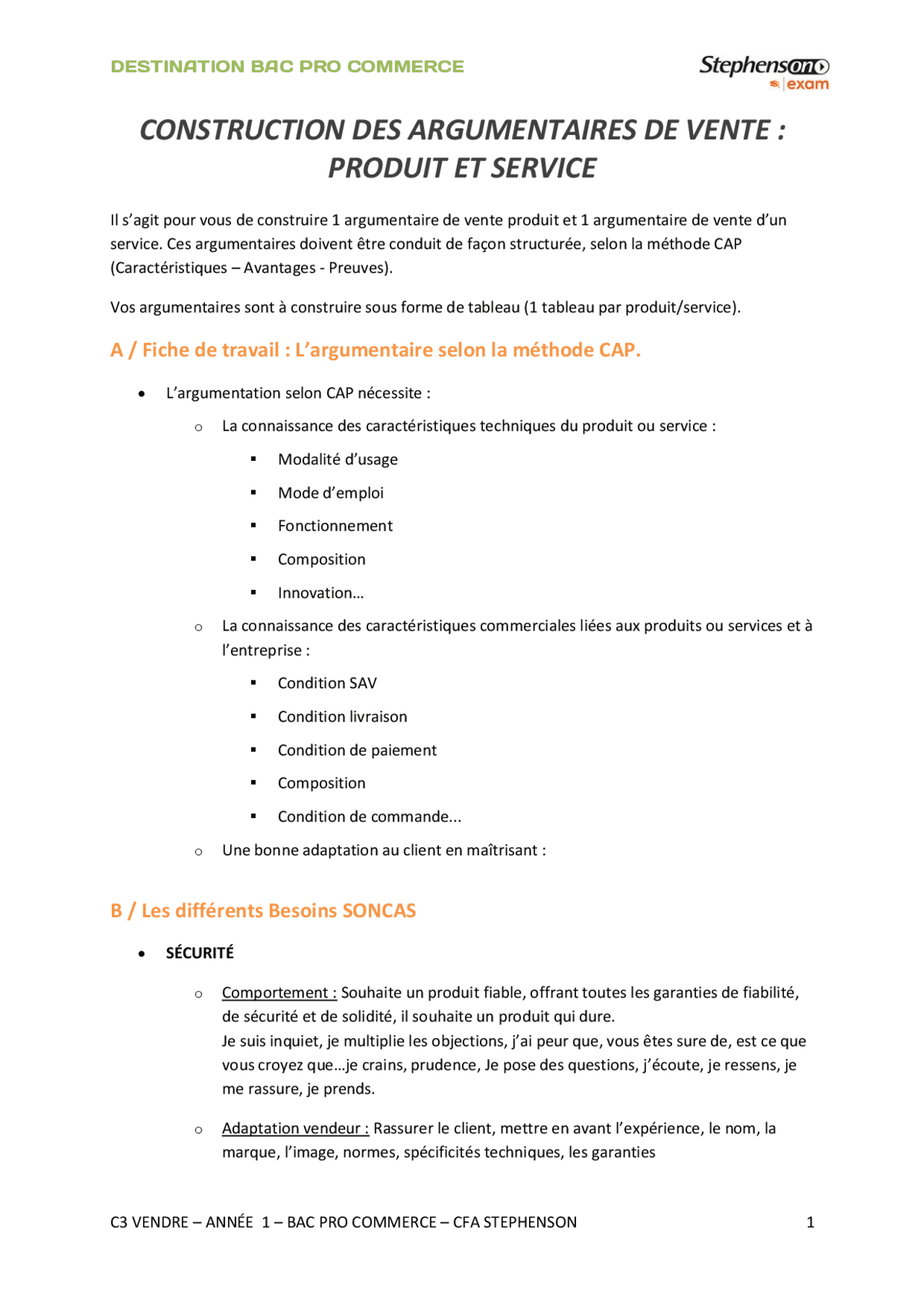 CONSTRUCTION DES ARGUMENTAIRES DE VENTE | Schemes and Mind Maps Construction | Docsity