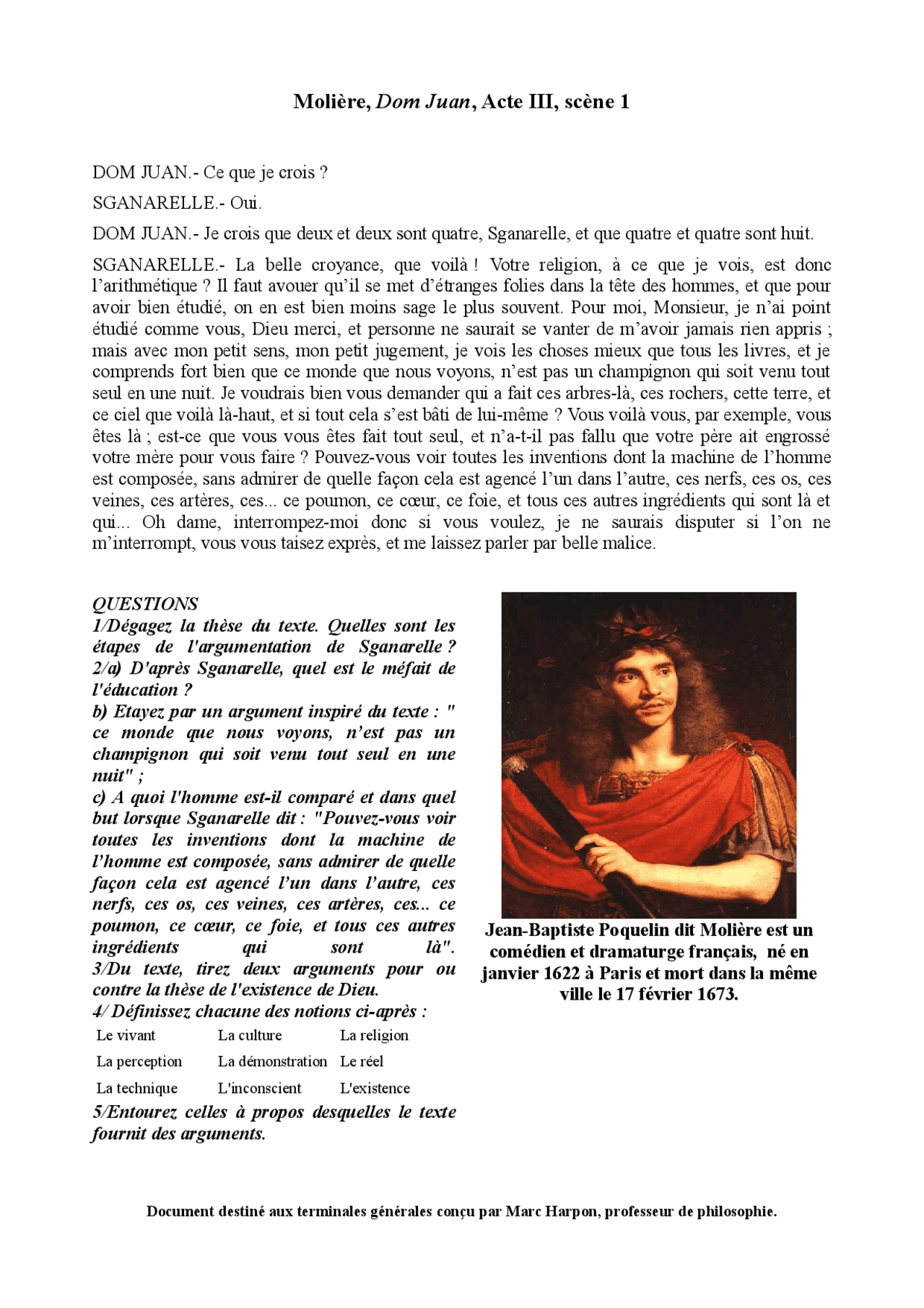 Molière Dom Juan Acte Iii Scène 1 Résumés Langue Française Docsity