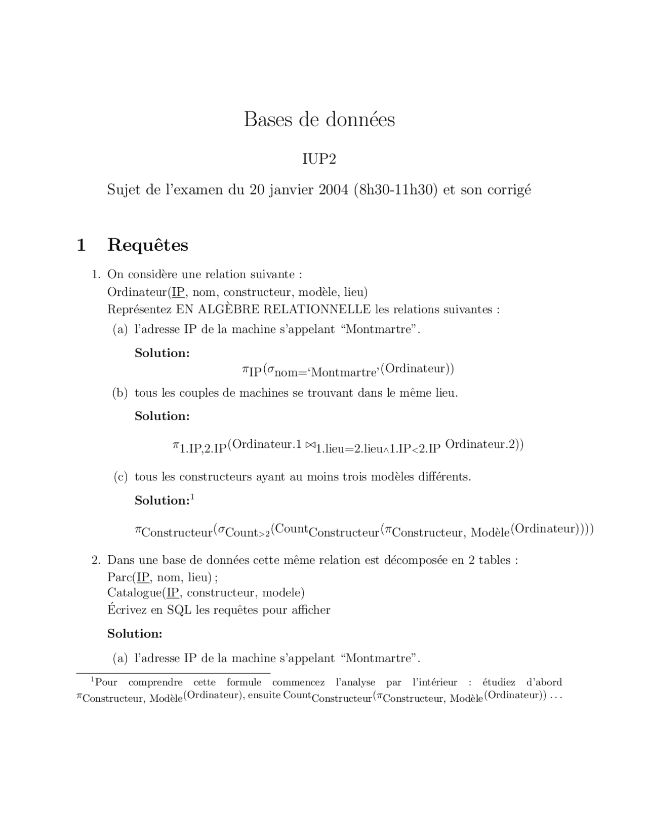 Bases De Données Slides Algèbre Docsity