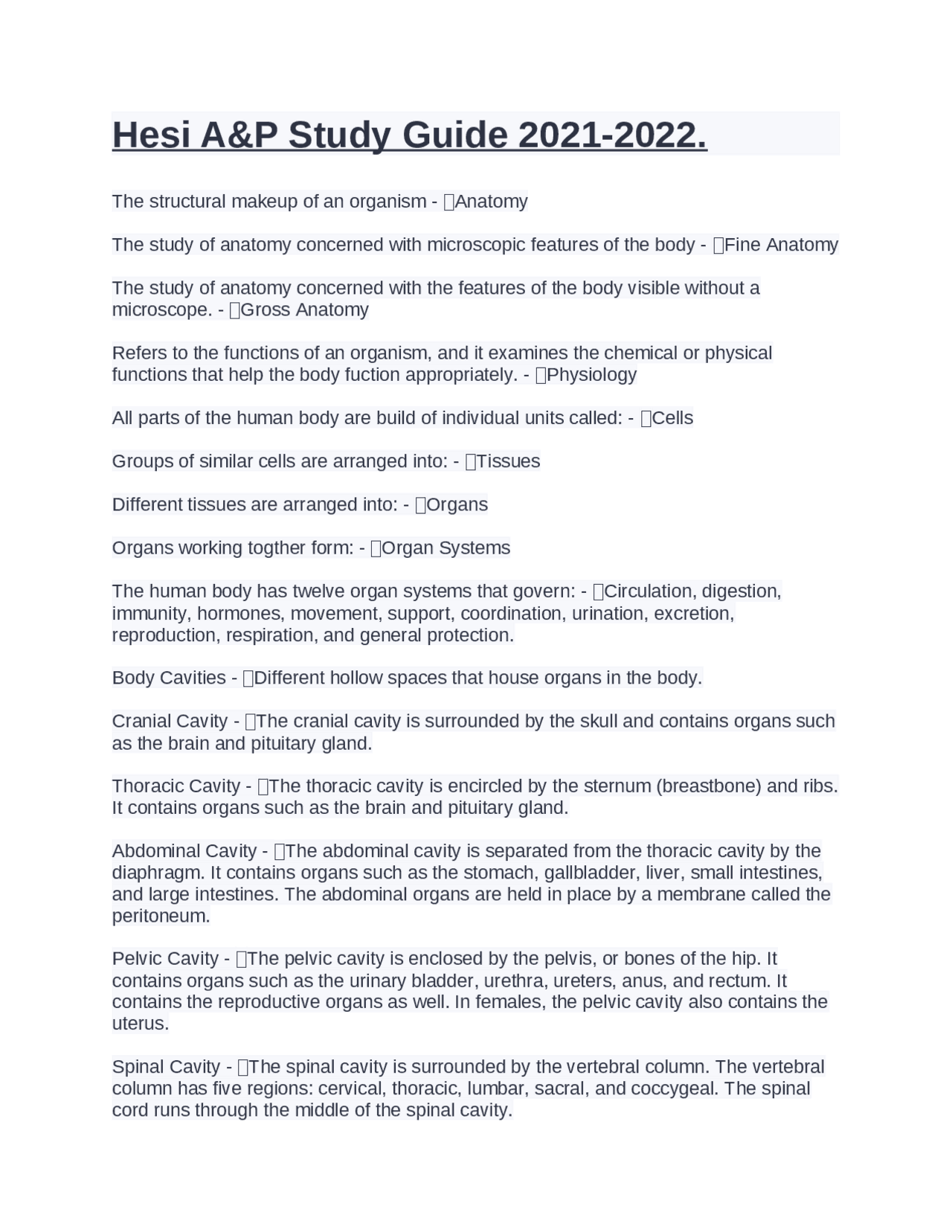 Hesi A&P Study Guide 2021-2022. | Exams Nursing | Docsity