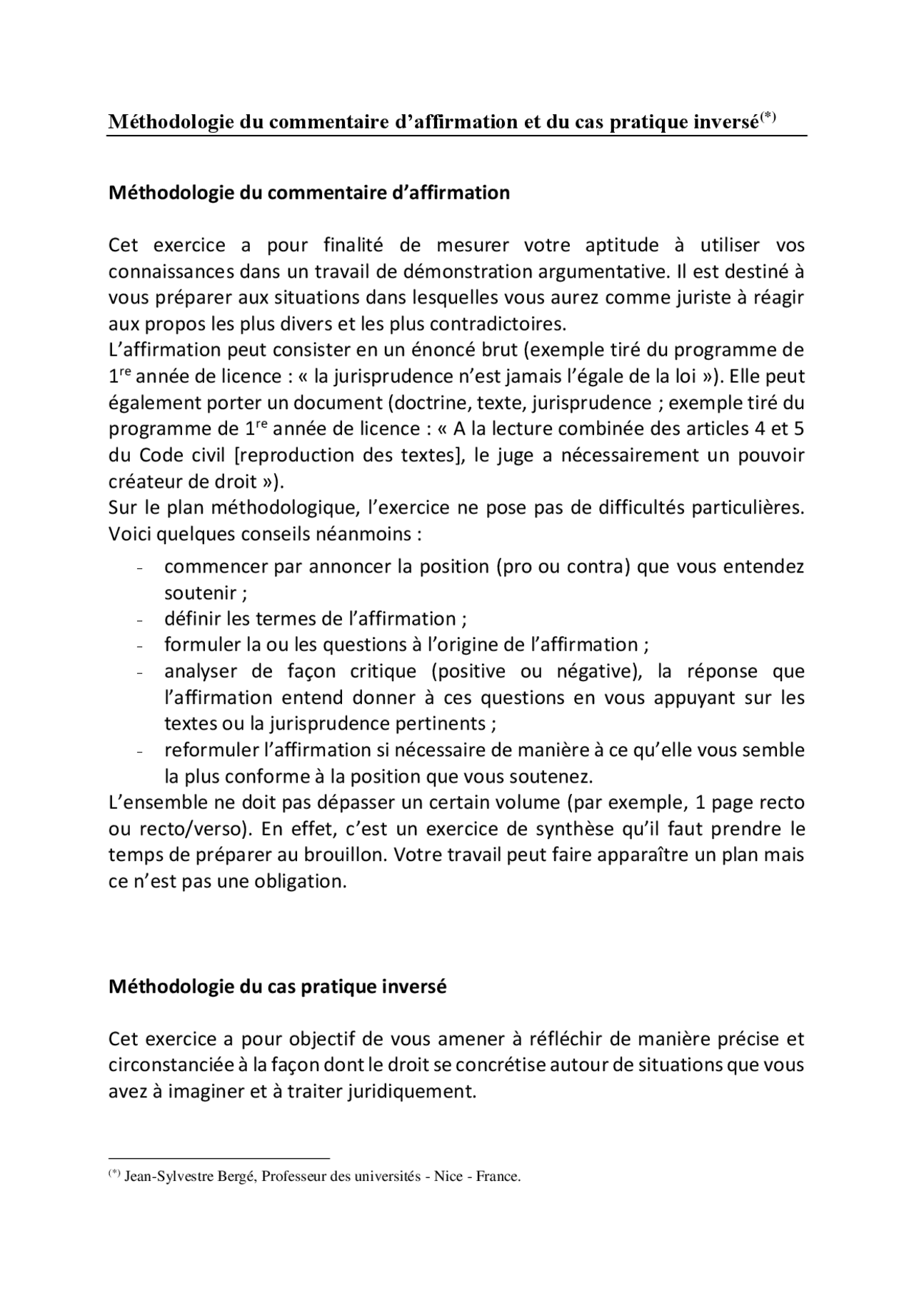 Méthodologie du commentaire d'affirmation et du cas pratique ...