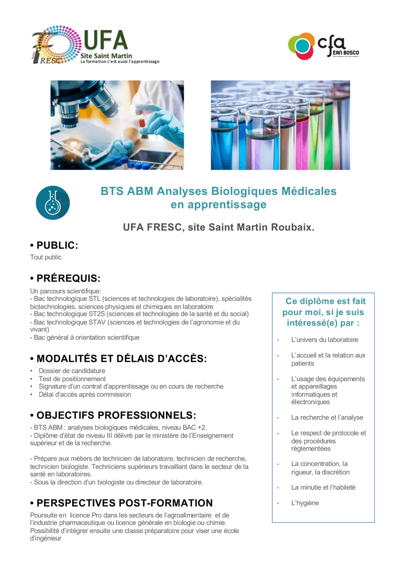 Fiche formation BTS ABM , Analyses biologiques médicales | Notes ...