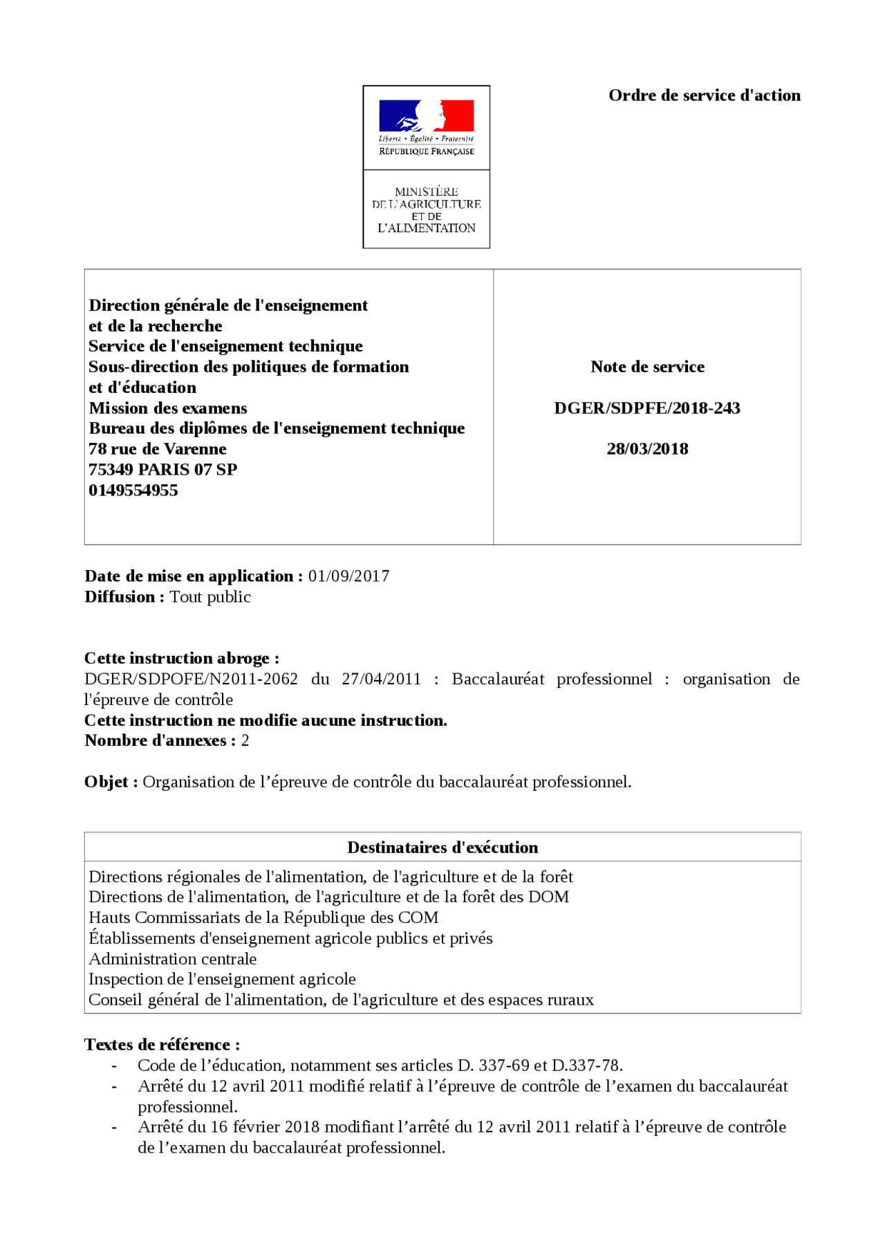 Ordre de service d'action | Lectures Physique - Docsity