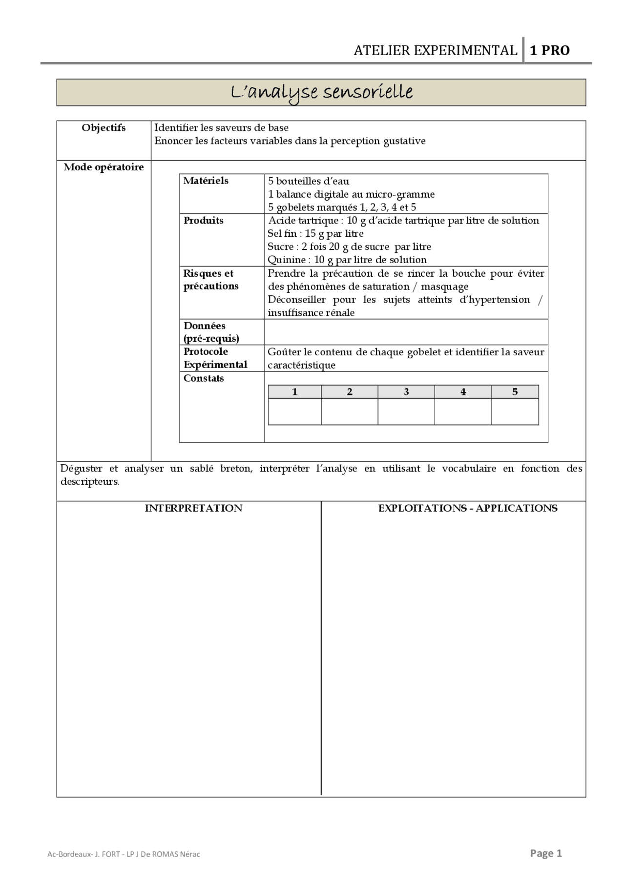 L'analyse sensorielle | Examens Matériels - Docsity